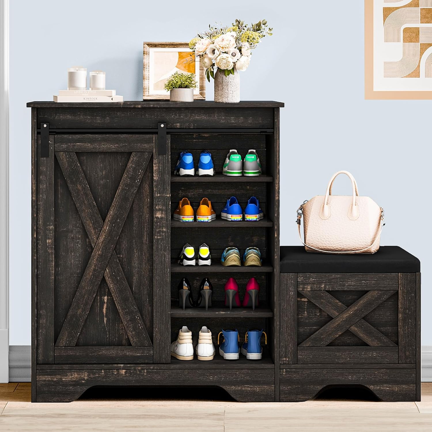 Shoe Storage Cabinet with Bench, 5-Tier Shoe Cabinet with Adjustable ...