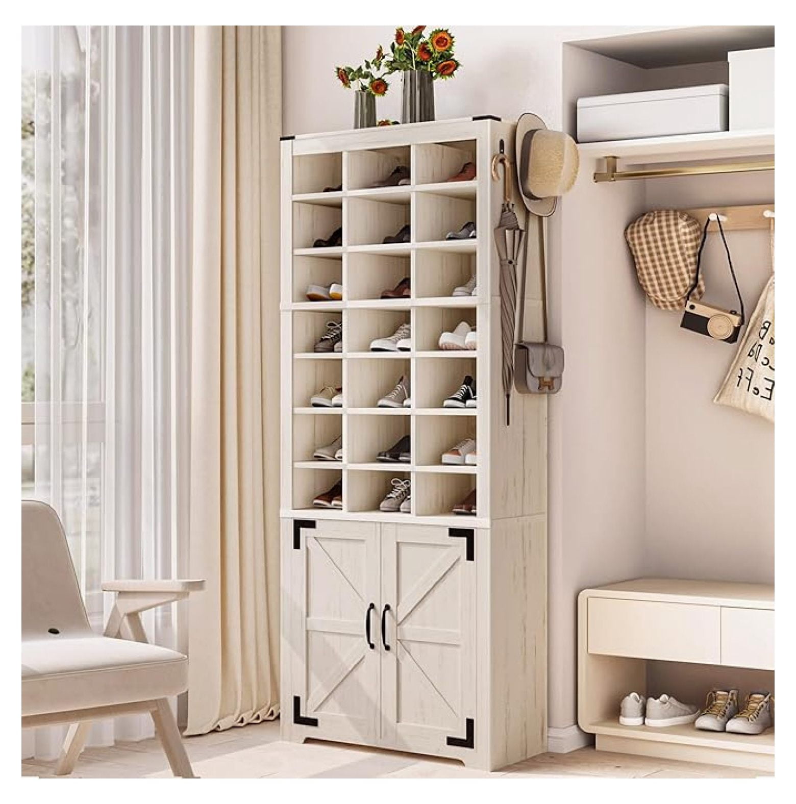 Shoe Storage Cabinet with Doors, 10 Tiers Tall Shoe Cabinet Wood, 30 ...