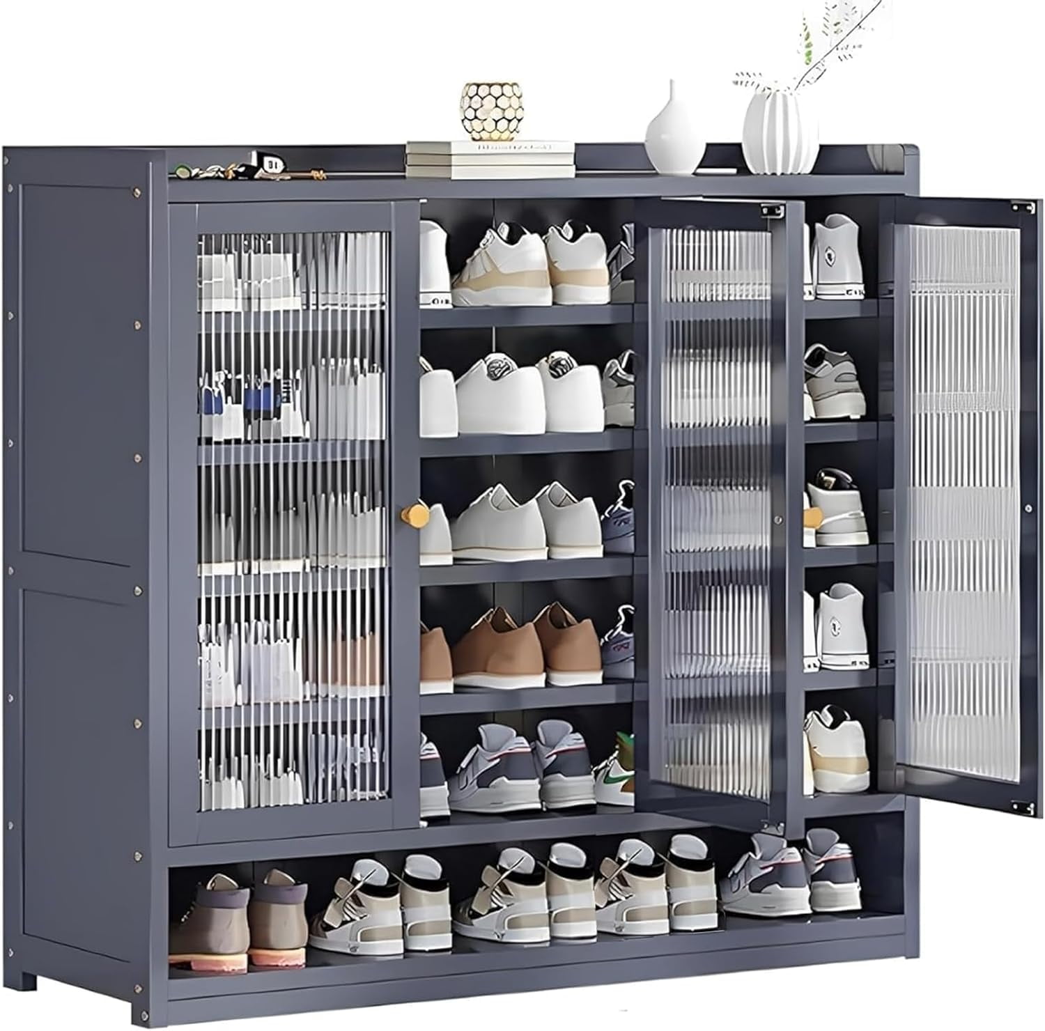 Shoe Storage Cabinet with Doors, 7-Tier Bamboo Shoe Cabinet with ...