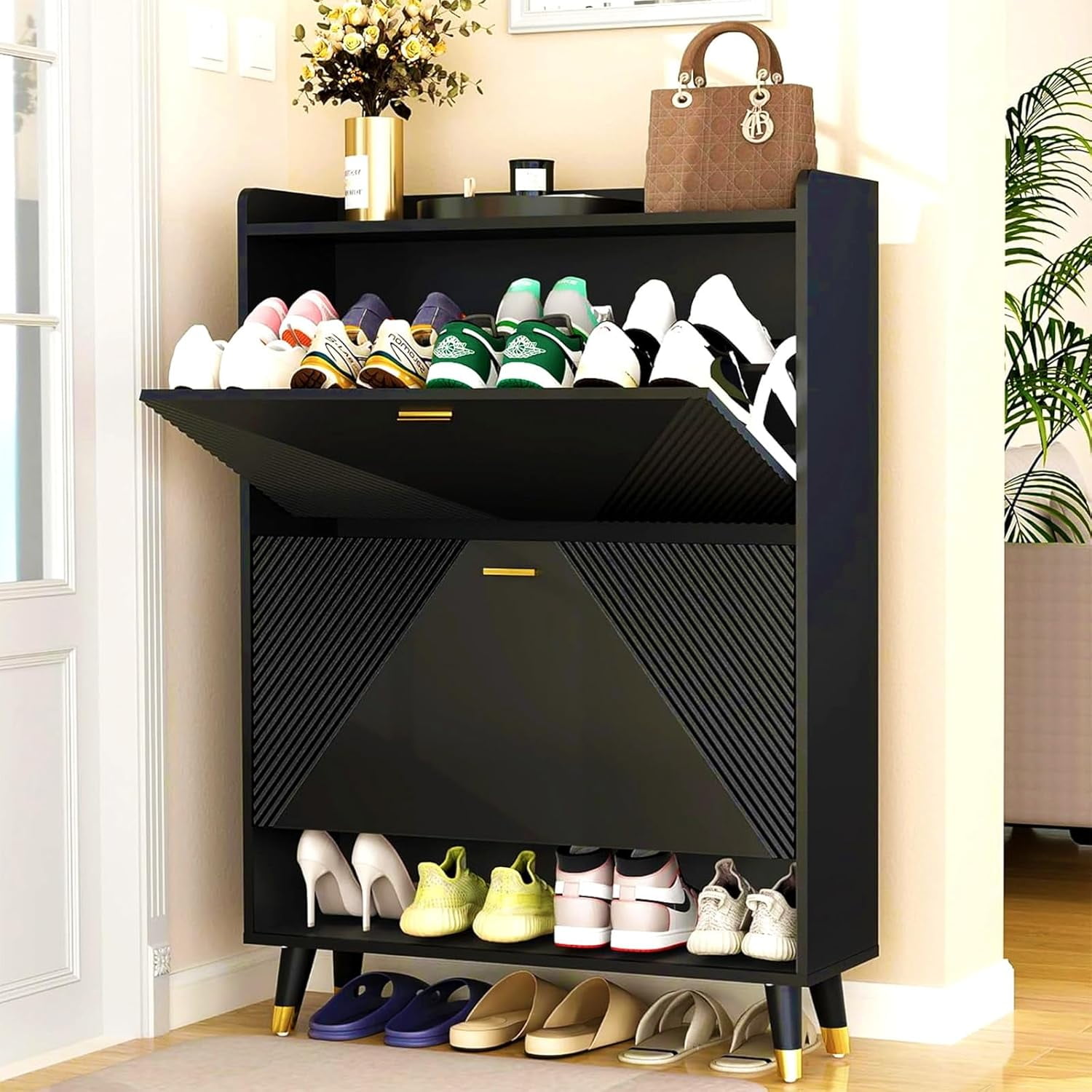 Shoe Storage Cabinet with Drawers Freestanding Shoe Racks Shelves and ...