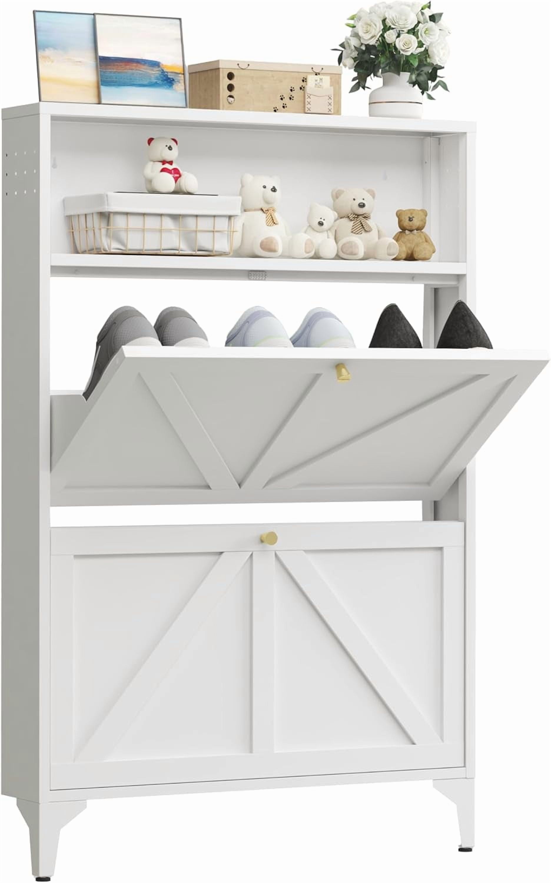 Shoe Storage Cabinet for Entryway with 2 Flip Drawers, Freestanding ...