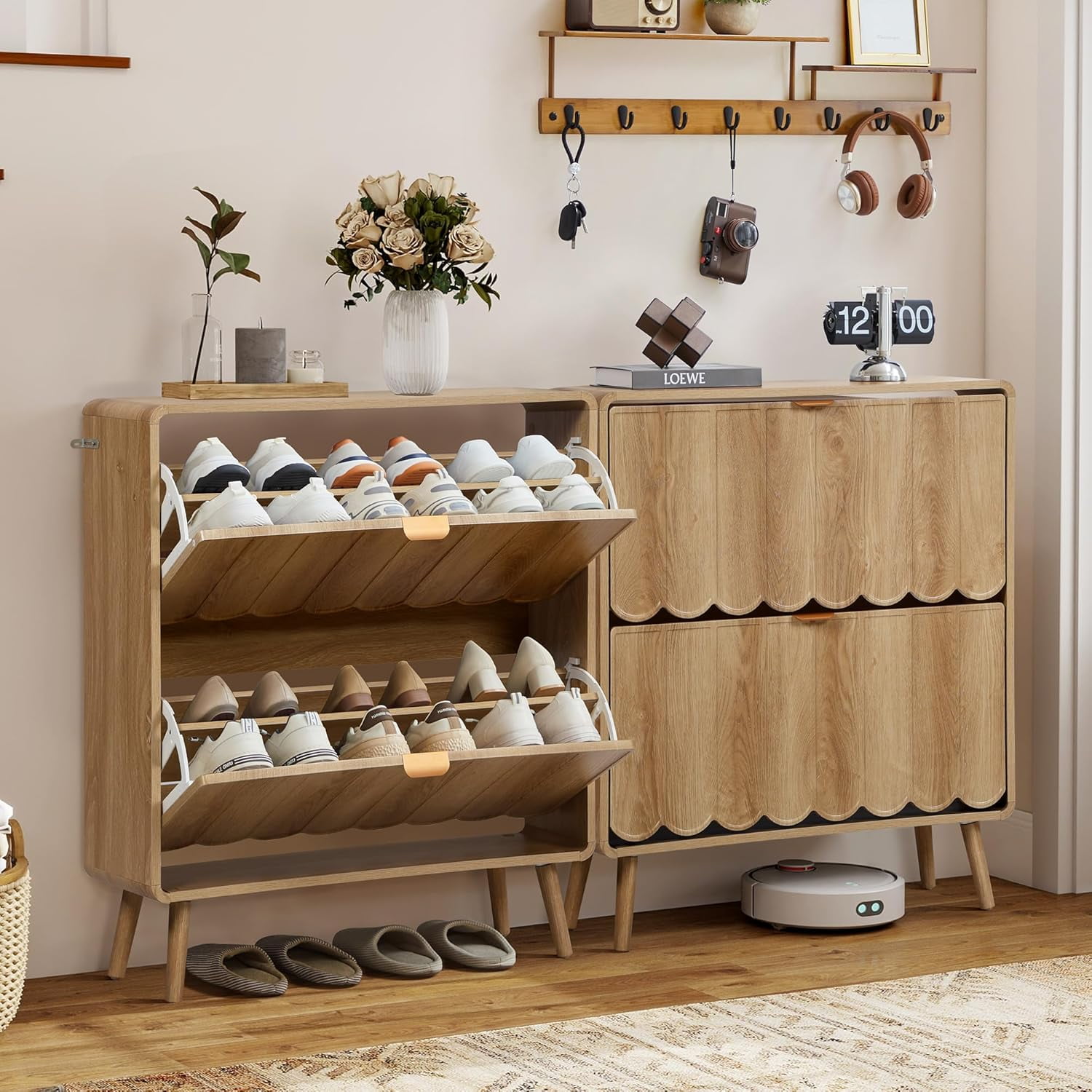 Shoe Storage Cabinet for Entryway with 2 Flip Drawers Set of 2 ...