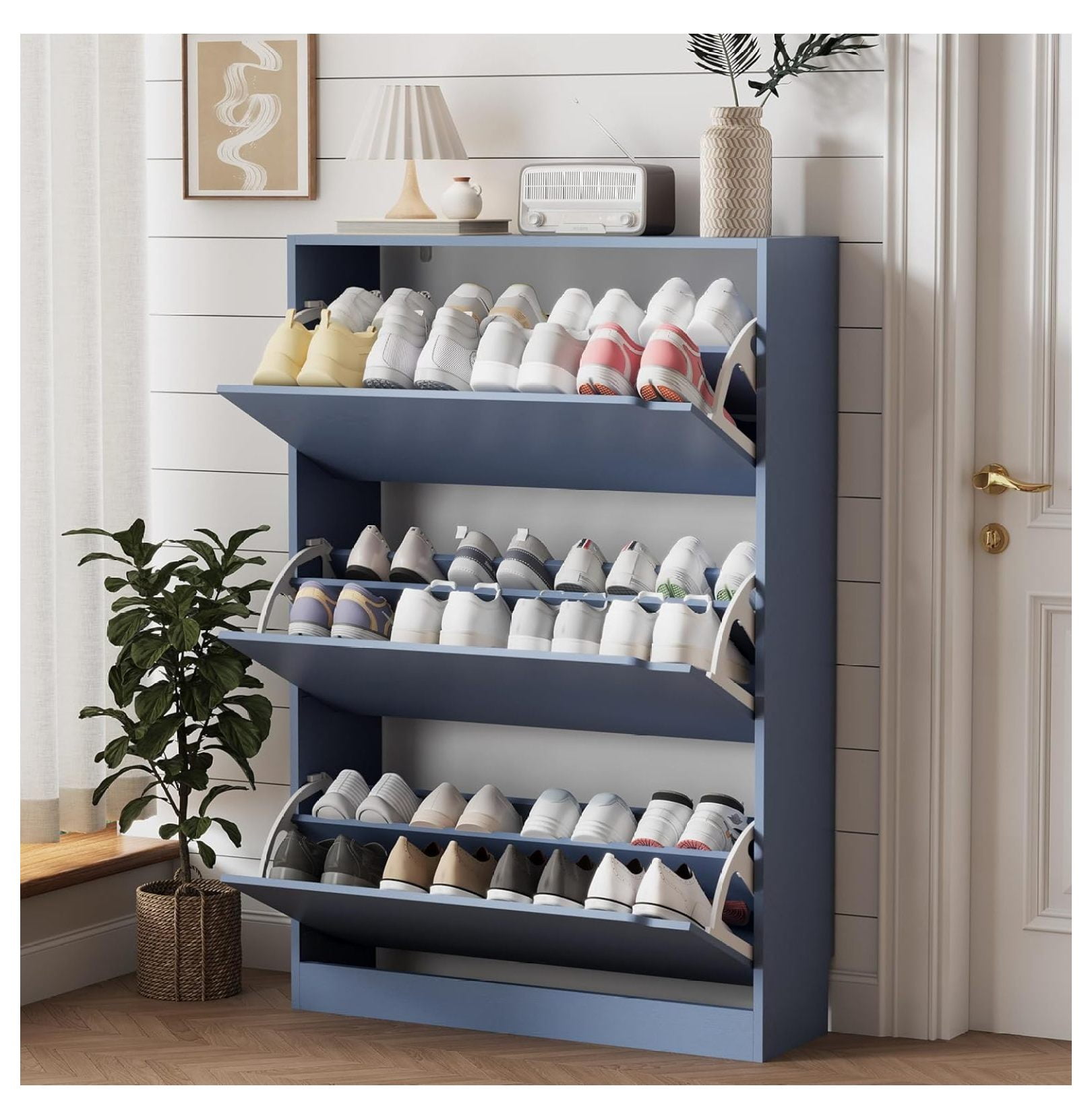 Shoe Storage Cabinet for Entryway with 3 Drawers, Sturdy Wood Shoe ...