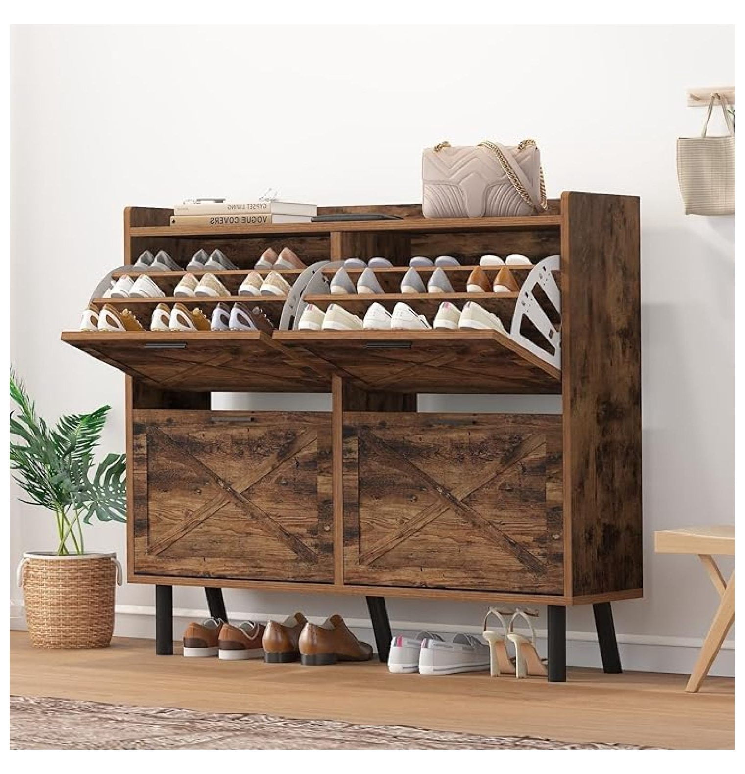 Shoe Storage Cabinet for Entryway, 3 Layers Large Shoe Cabinet with 4 ...