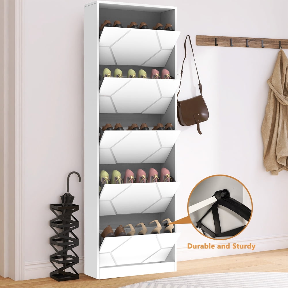 Shoe Storage Cabinet for Entryway, 5 Tiers Shoe Organizer with Carved ...