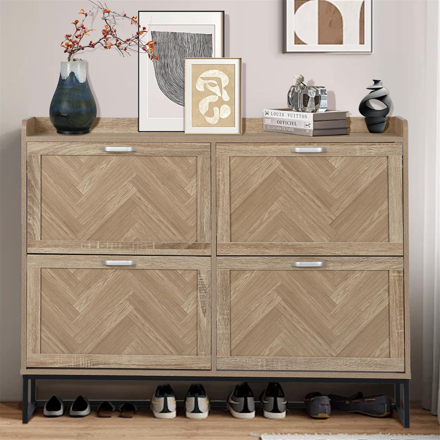 Shoe Storage Cabinet for Entryway,Boho Large Shoe Cabinet with 4 Flip ...