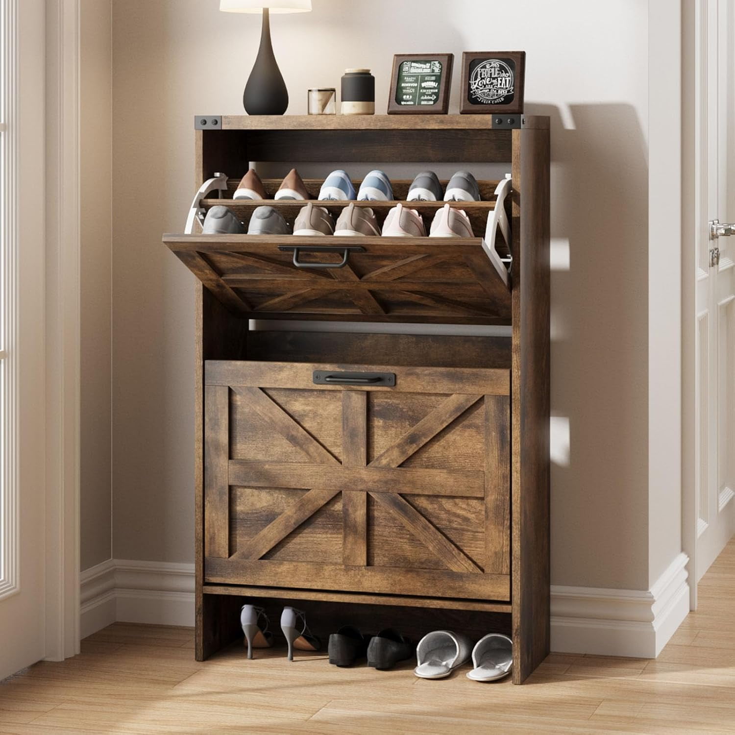 Shoe Storage Cabinet for Entryway,Farmhouse Slim Shoe Cabinet with 2 ...