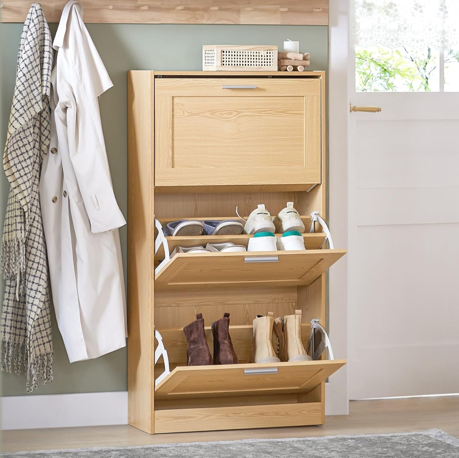 Shoe Storage Cabinet Entryway, Freestanding Shoe Cabinet with 3 Flip ...