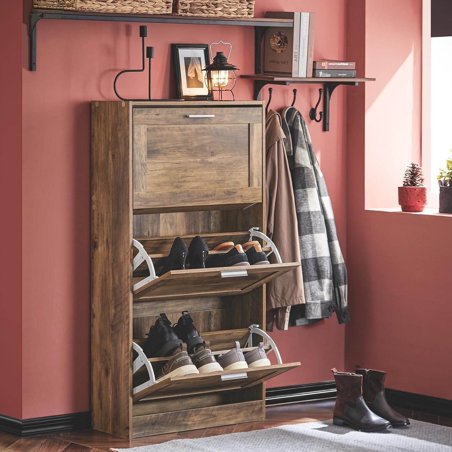 Shoe Storage Cabinet Entryway, Freestanding Shoe Cabinet with 3 Flip ...