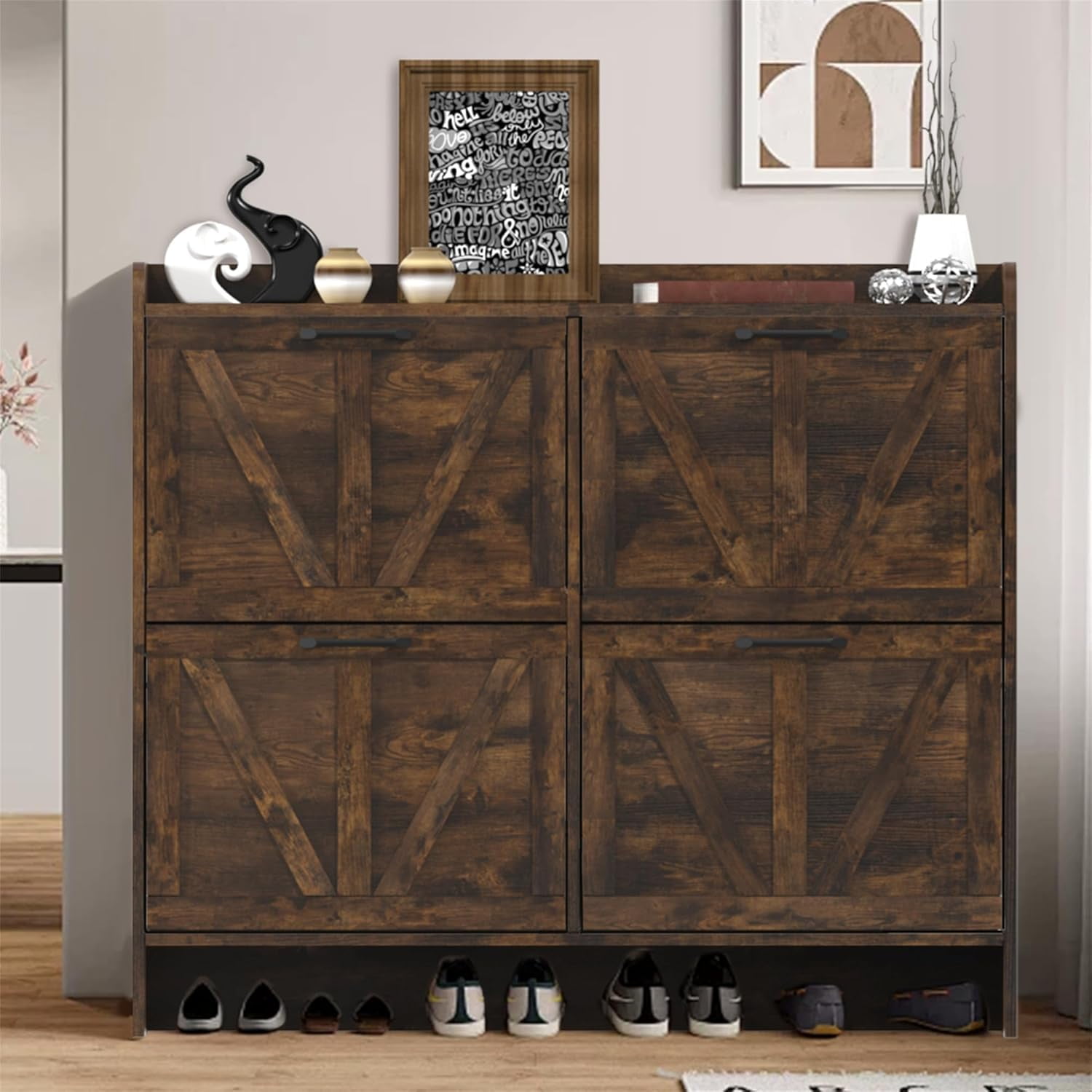 Shoe Storage Cabinet for Entryway, Hidden Shoe Rack Cabinet with 2 Flip ...