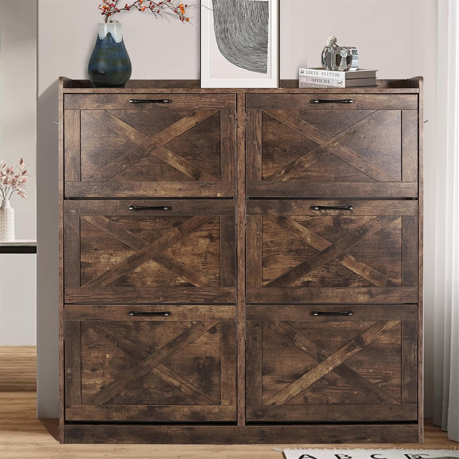 Shoe Storage Cabinet for Entryway, Hidden Shoe Rack Cabinet with 2 Flip ...
