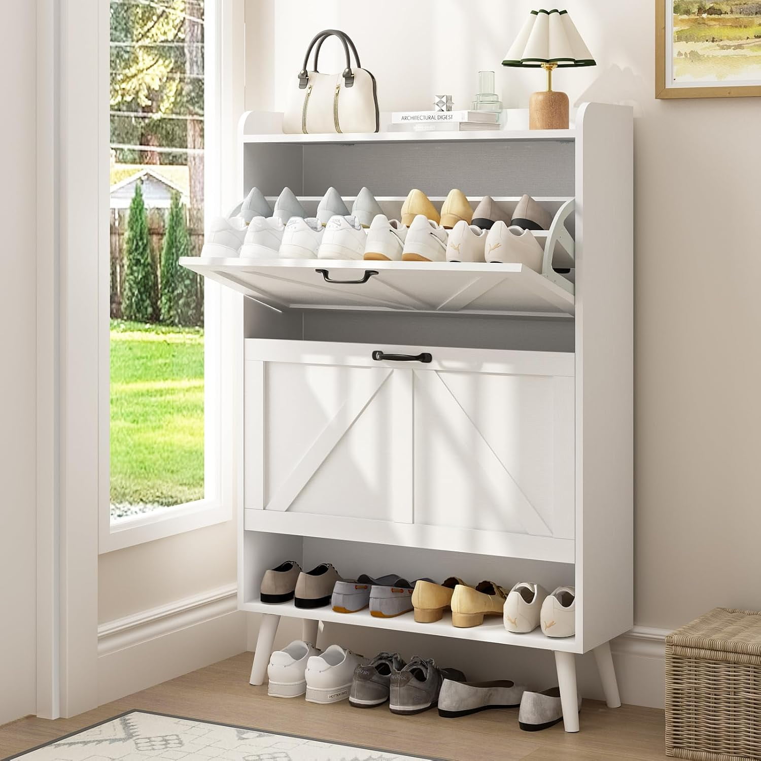 Shoe Storage Cabinet for Entryway, Hidden Shoe Rack Cabinet with 2 Flip ...