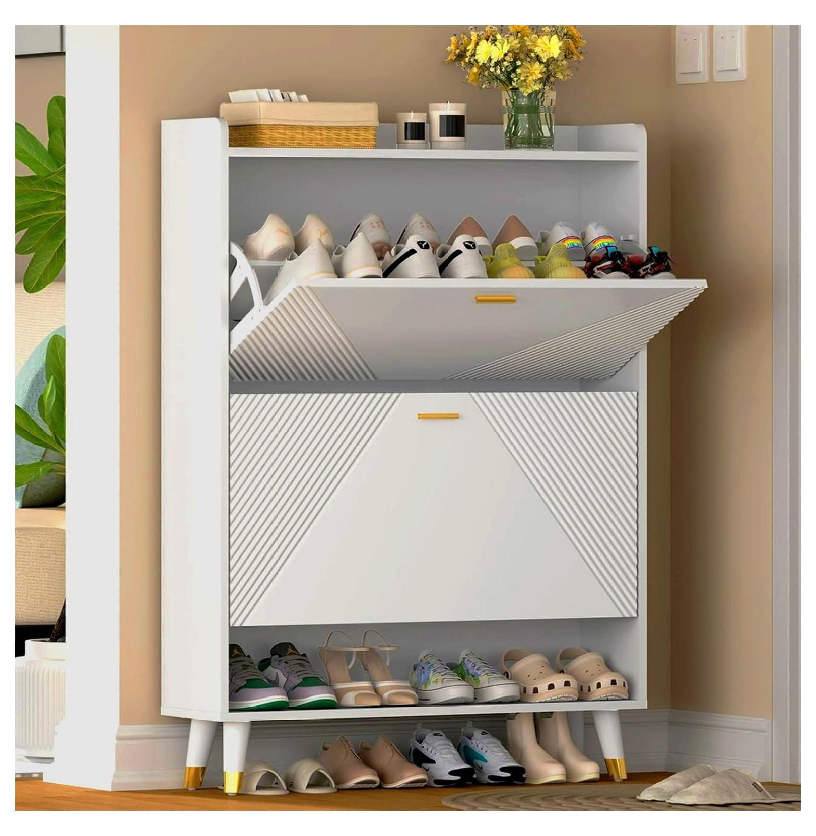 Shoe Storage Cabinet for Entryway: Hidden Shoe Rack Cabinet with Doors ...