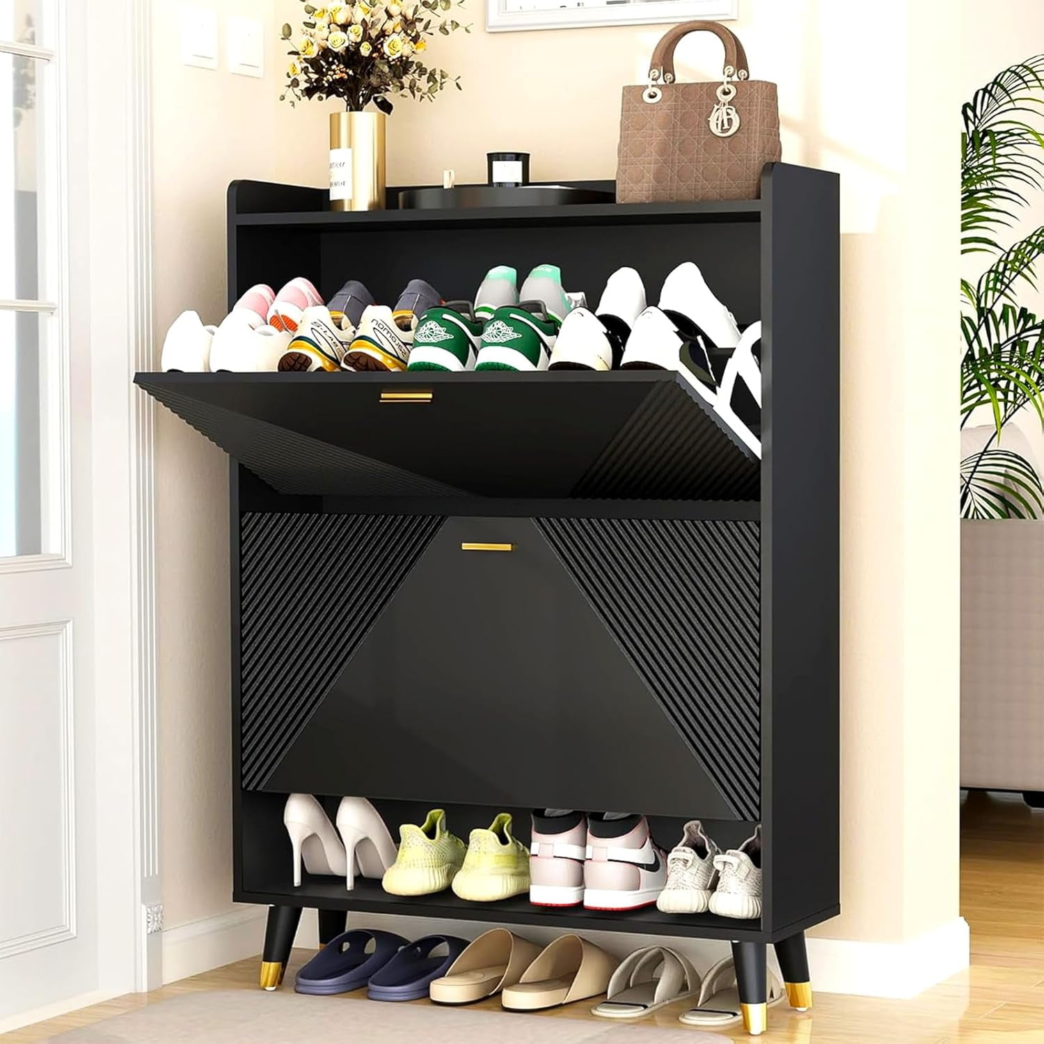 Shoe Storage Cabinet for Entryway: Hidden Shoe Rack Cabinet with Doors ...