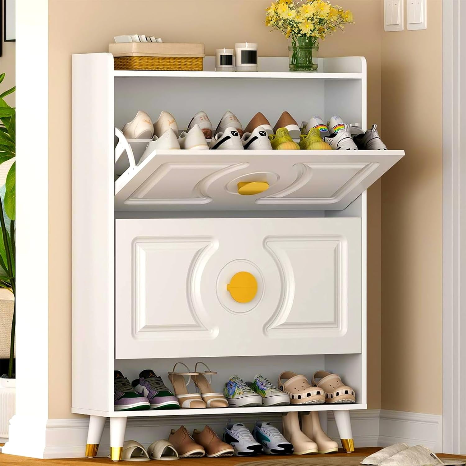 Shoe Storage Cabinet for Entryway: Hidden Shoe Rack Cabinet with Doors ...