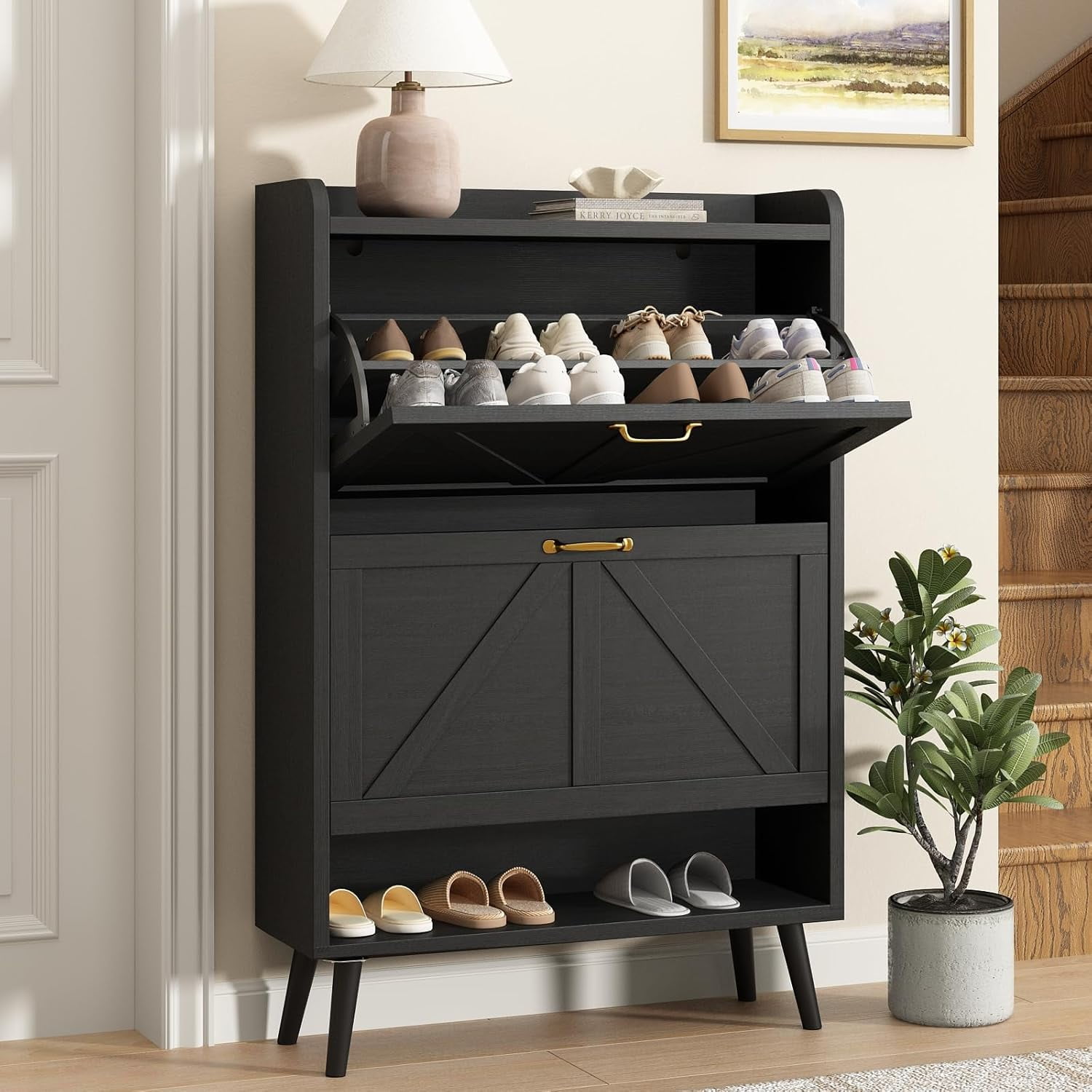 Shoe Storage Cabinet for Entryway, Large Shoe Cabinet with 2 Flip ...