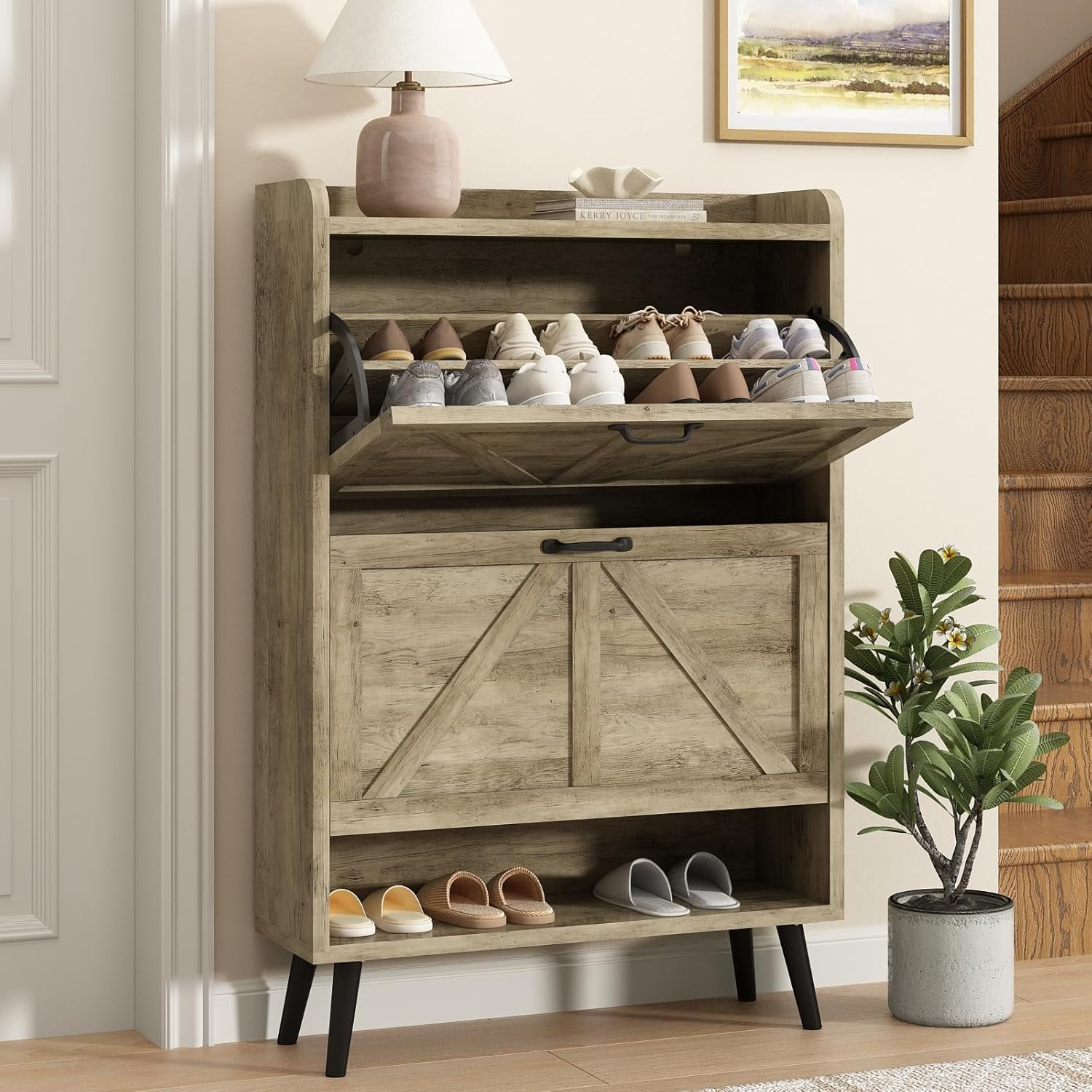 Shoe Storage Cabinet for Entryway, Large Shoe Cabinet with 2 Flip ...