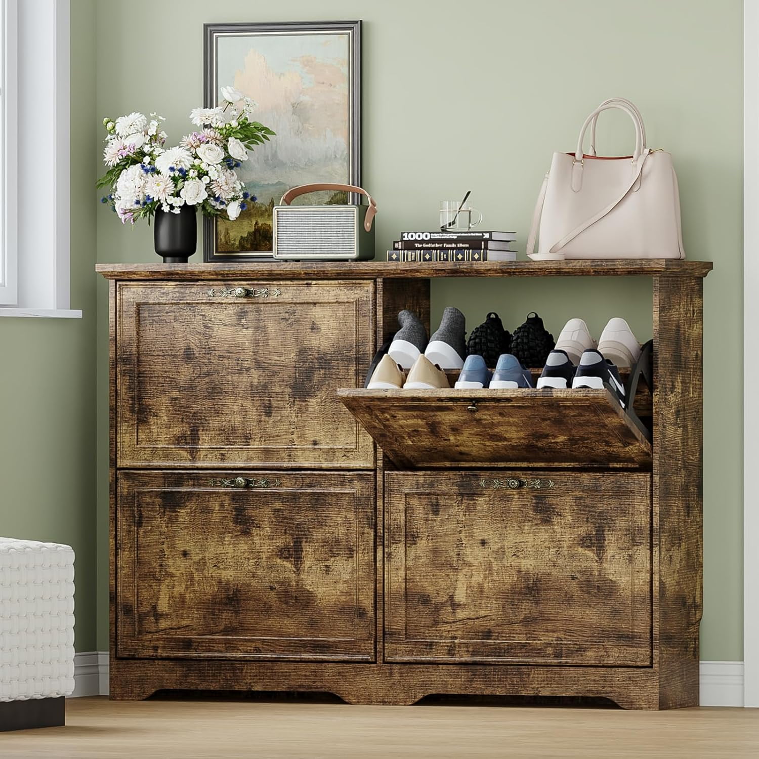 Shoe Storage Cabinet for Entryway, Large Slim Shoe Cabinet with 4 Flip ...