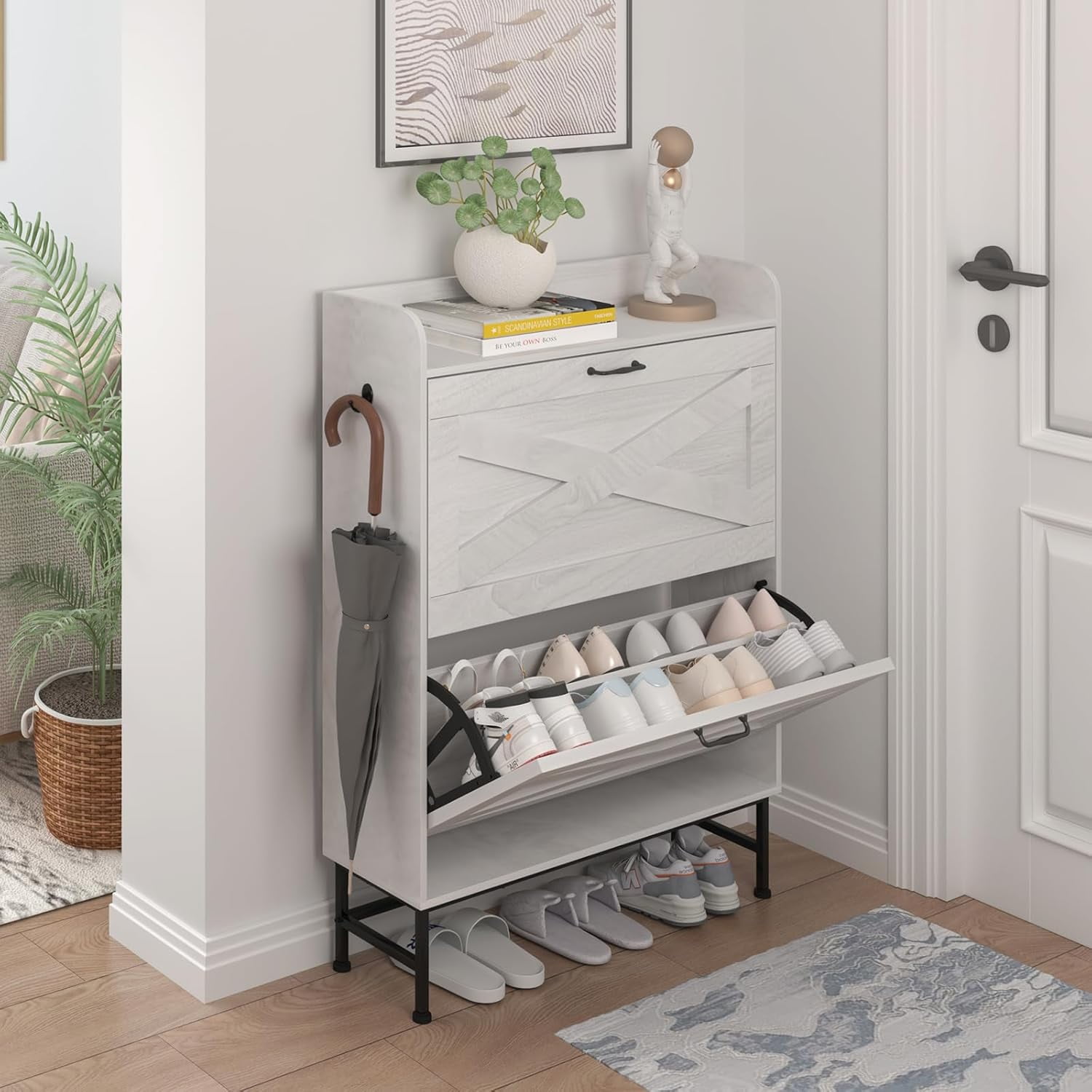 Shoe Storage Cabinet for Entryway, Narrow Shoe Cabinet with 2 Flip ...