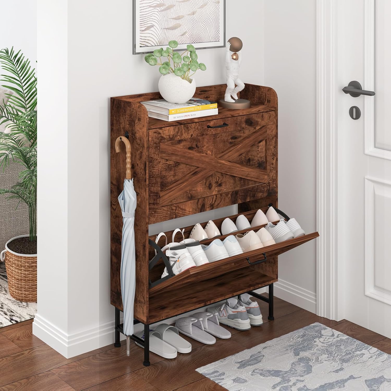 Shoe Storage Cabinet for Entryway, Narrow Shoe Cabinet with 2 Flip ...