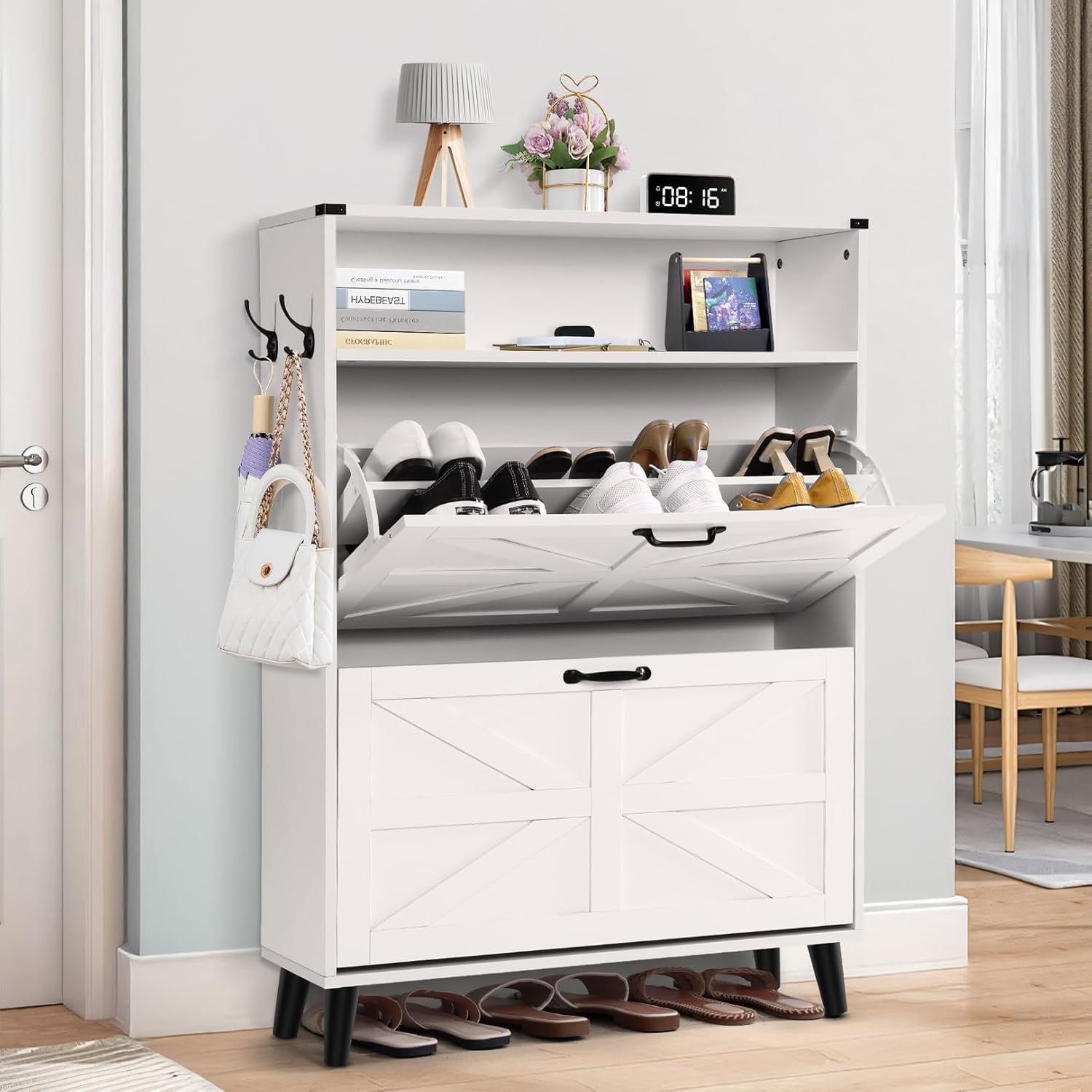 Shoe Storage Cabinet for Entryway - Narrow Shoe Rack Cabinet with 2 ...