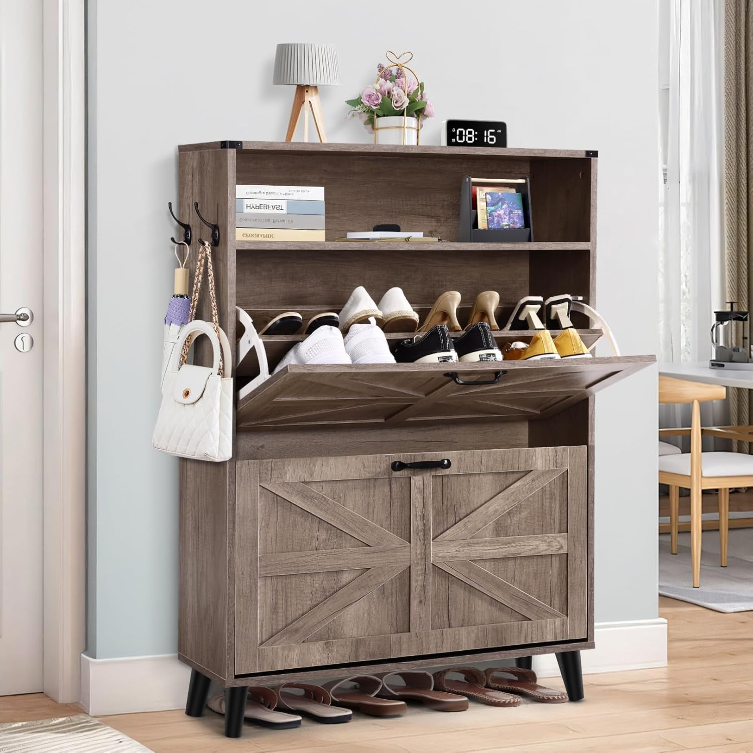 Shoe Storage Cabinet for Entryway - Narrow Shoe Rack Cabinet with 2 ...