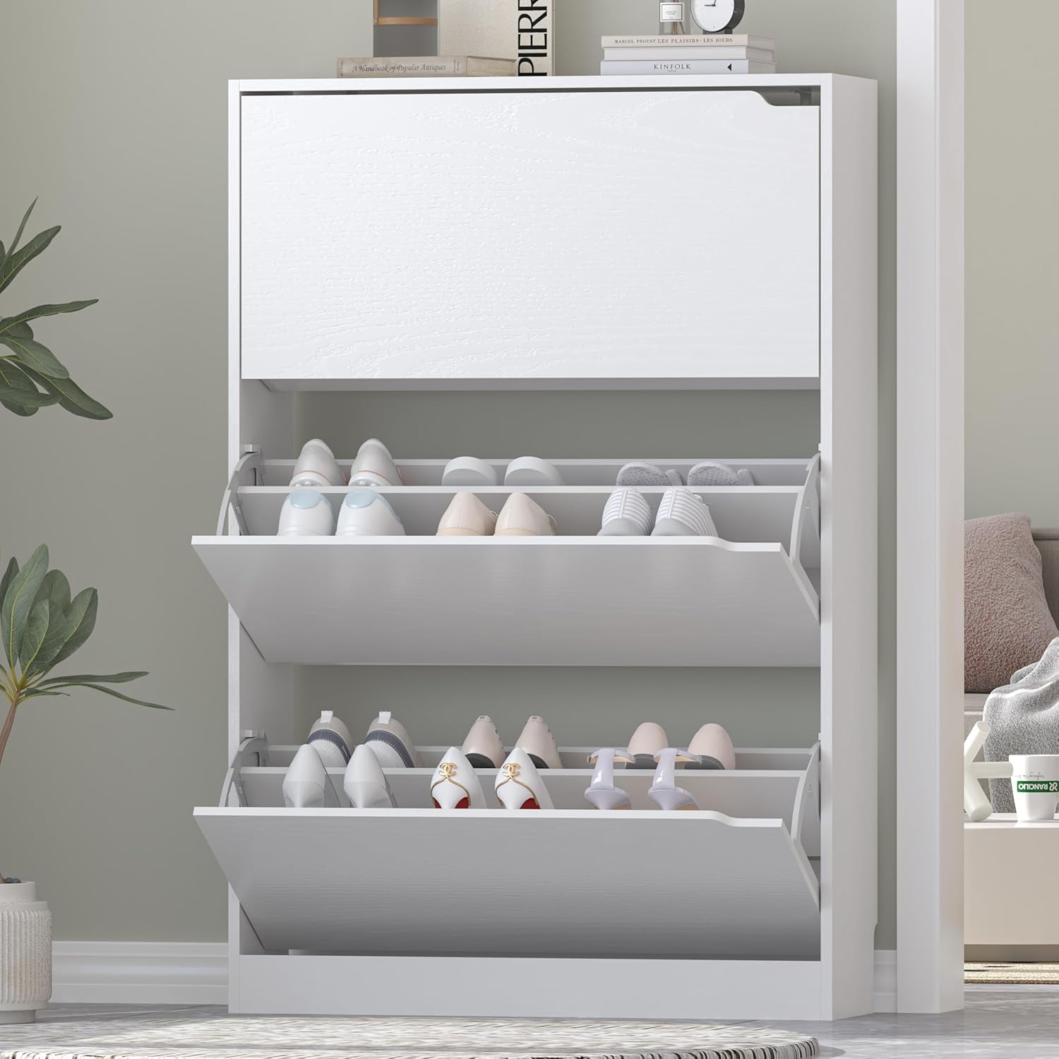 Shoe Storage Cabinet for Entryway Pink Shoe Cabinet with 3 Flip Drawers ...