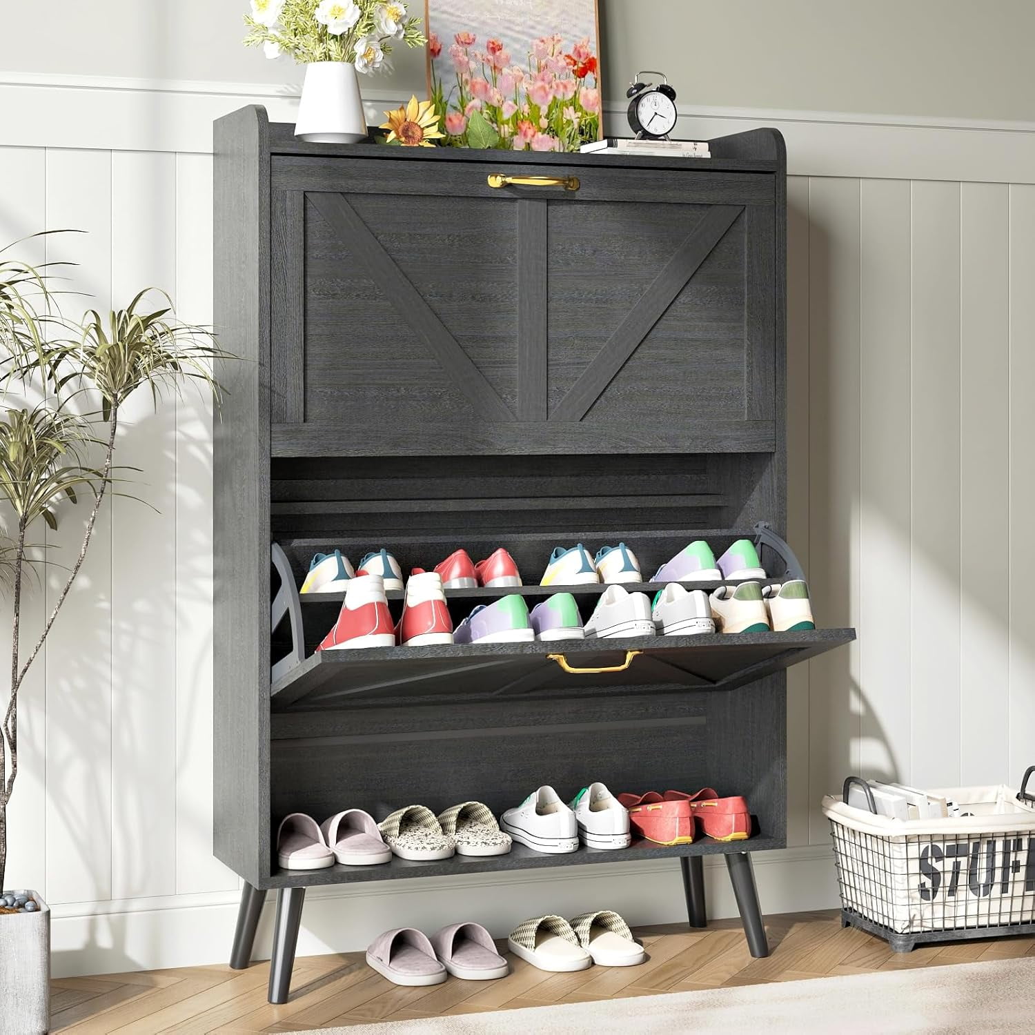 Shoe Storage Cabinet for Entryway, Shoe Cabinet with 2 Flip Drawers ...