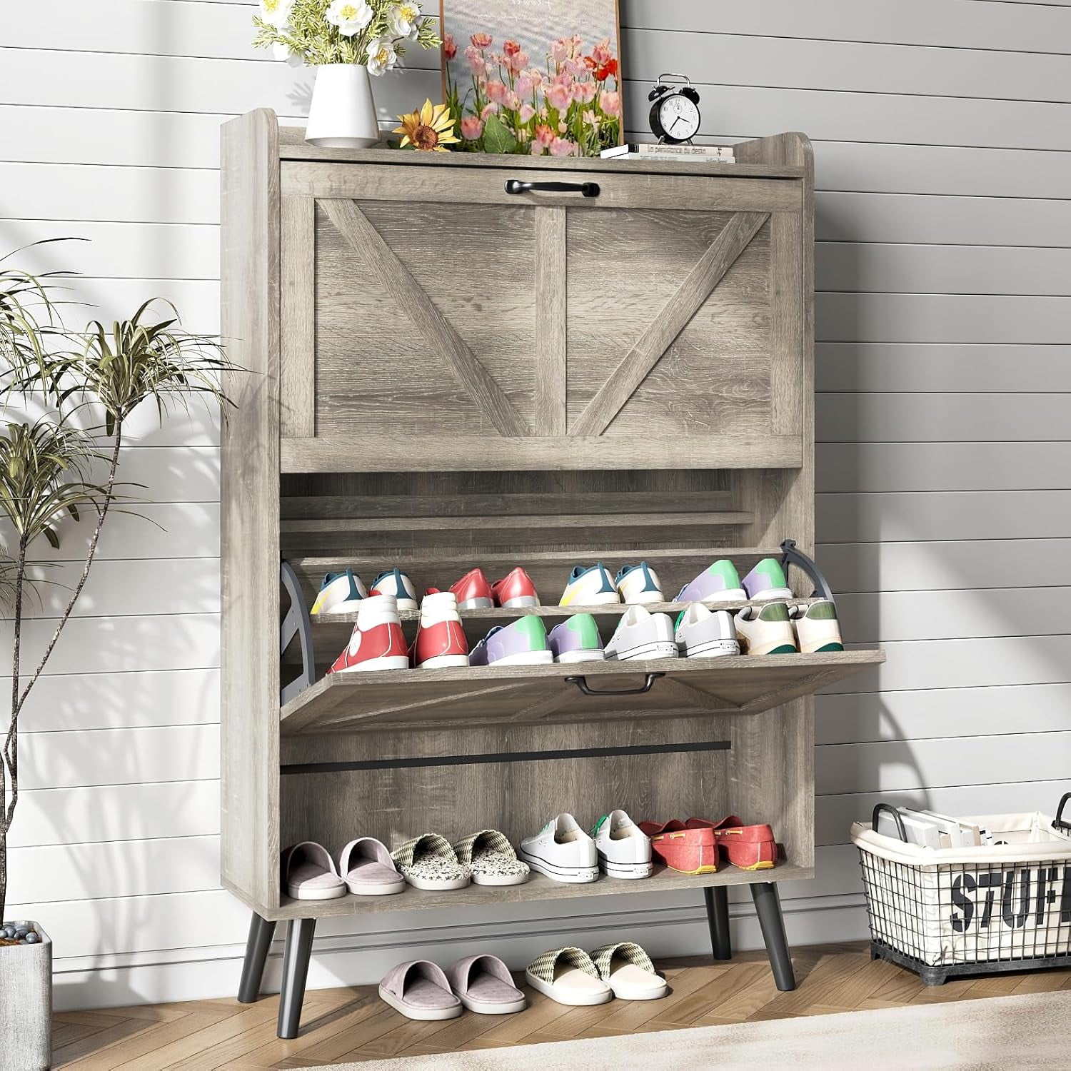 Shoe Storage Cabinet for Entryway, Shoe Cabinet with 2 Flip Drawers ...