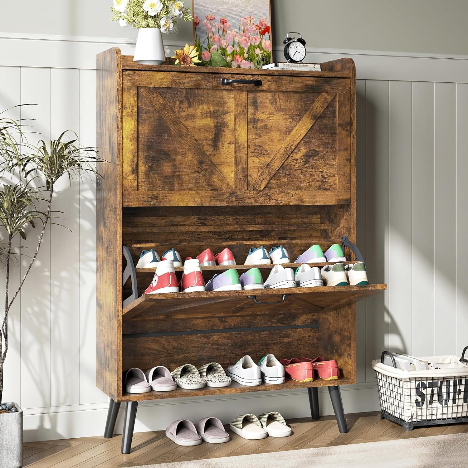 Shoe Storage Cabinet for Entryway, Shoe Cabinet with 2 Flip Drawers ...