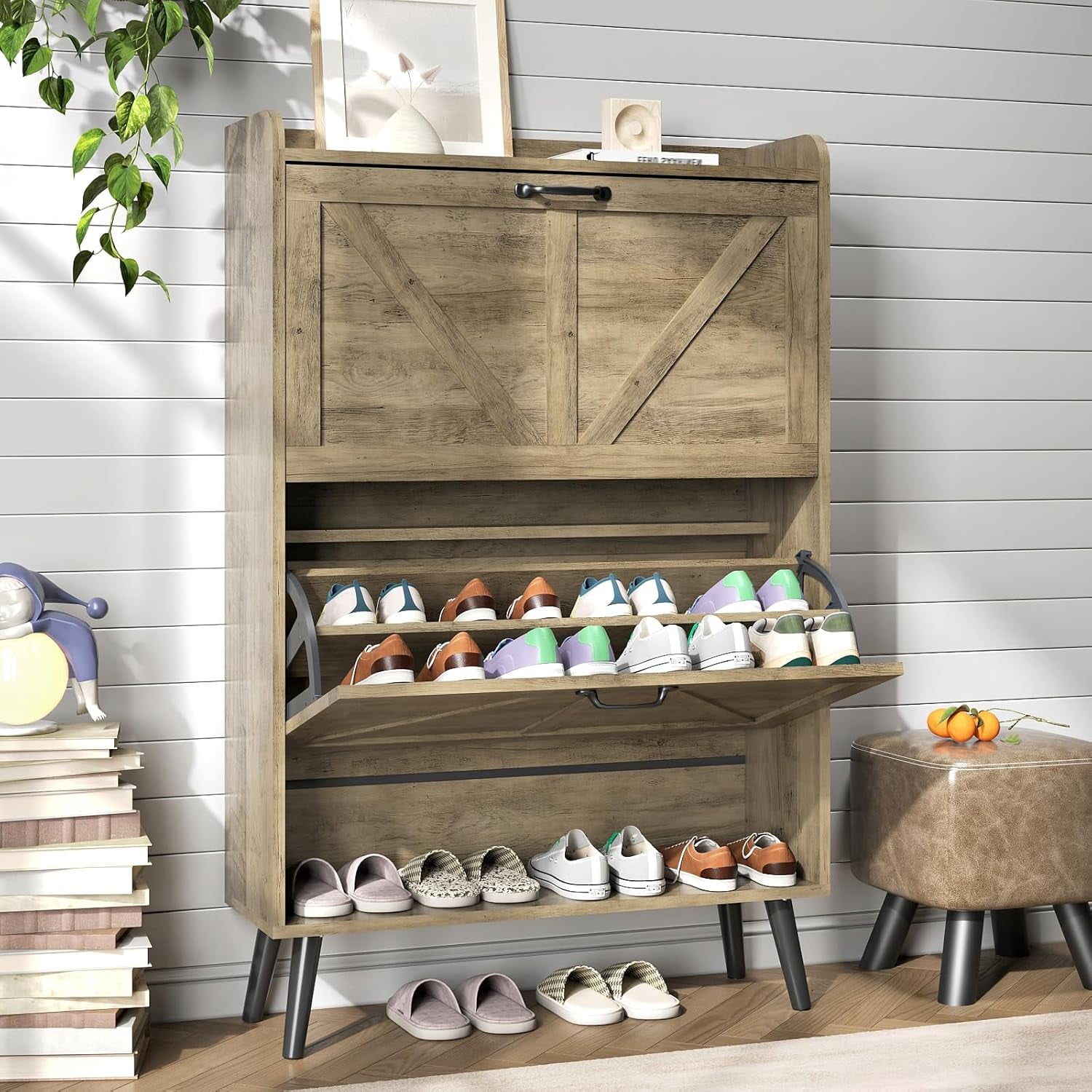 Shoe Storage Cabinet for Entryway, Shoe Cabinet with 2 Flip Drawers ...