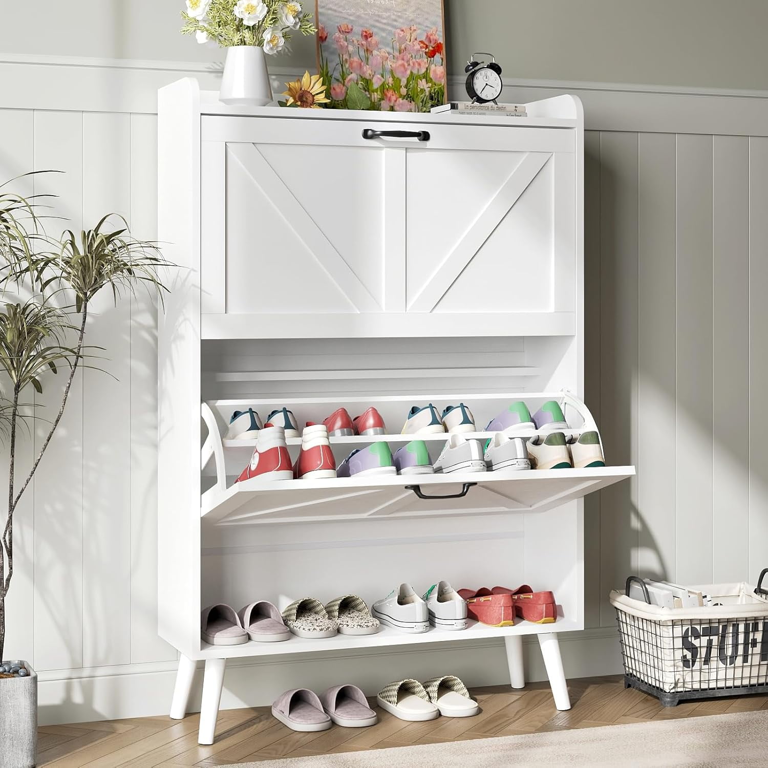 Shoe Storage Cabinet for Entryway, Shoe Cabinet with 2 Flip Drawers ...