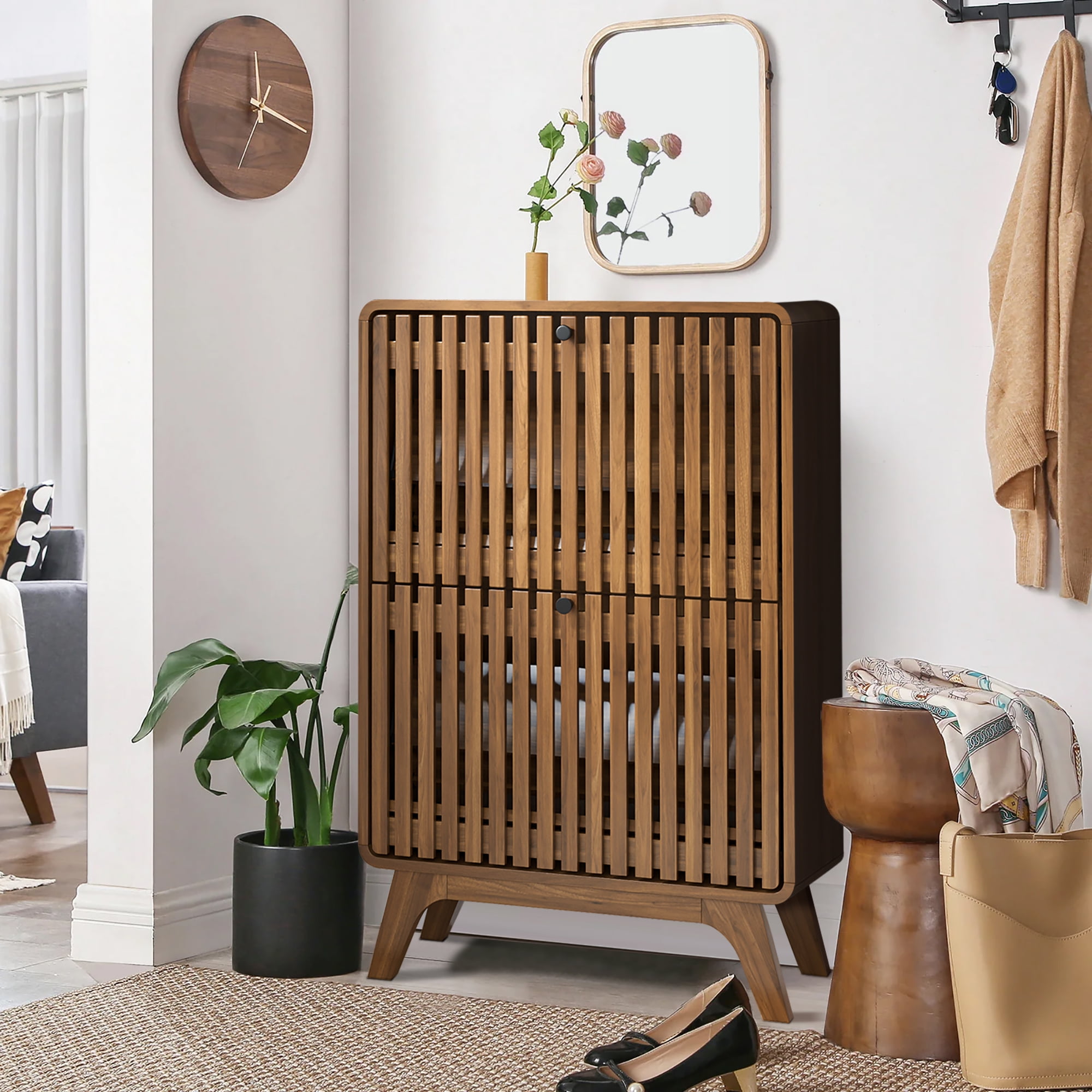 Shoe Storage Cabinet, Hidden Shoe Cabinet with 2 Flip Drawers, Narrow ...