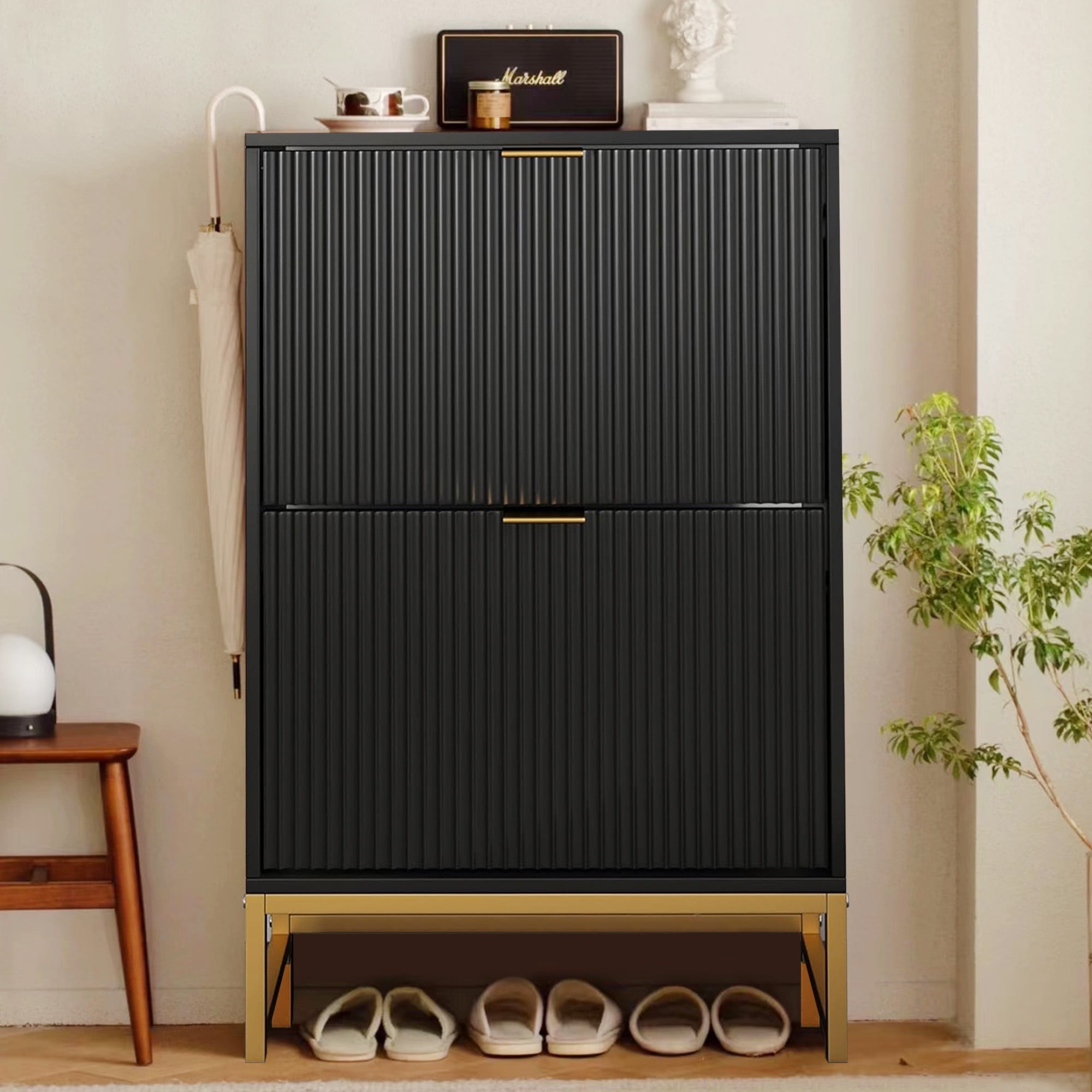 Shoe Storage Cabinet, Shoe Cabinet with 2 Flip Drawers, Narrow Shoe ...