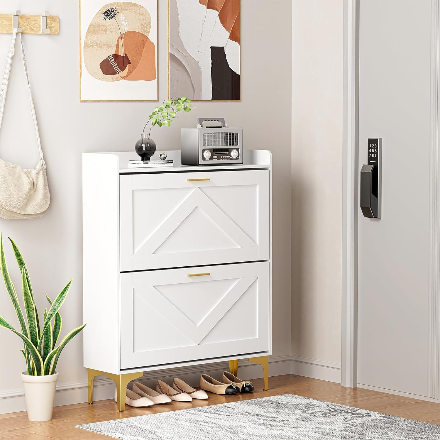 Shoe Storage Cabinet Shoe Cabinet with 2 Flip Drawers Wooden Shoe Free ...