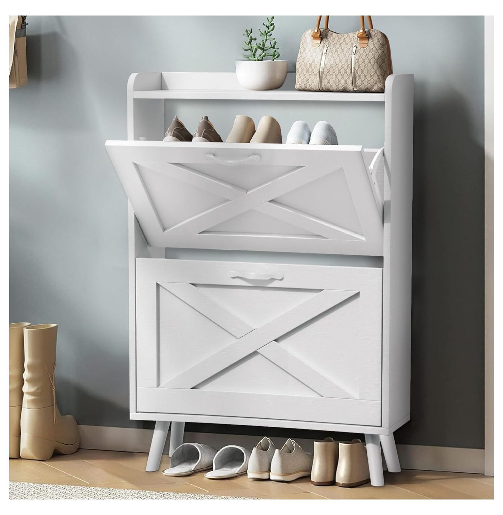 Shoe Storage Cabinet, Shoe Storage Organizer with 2 -Out Drawers ...