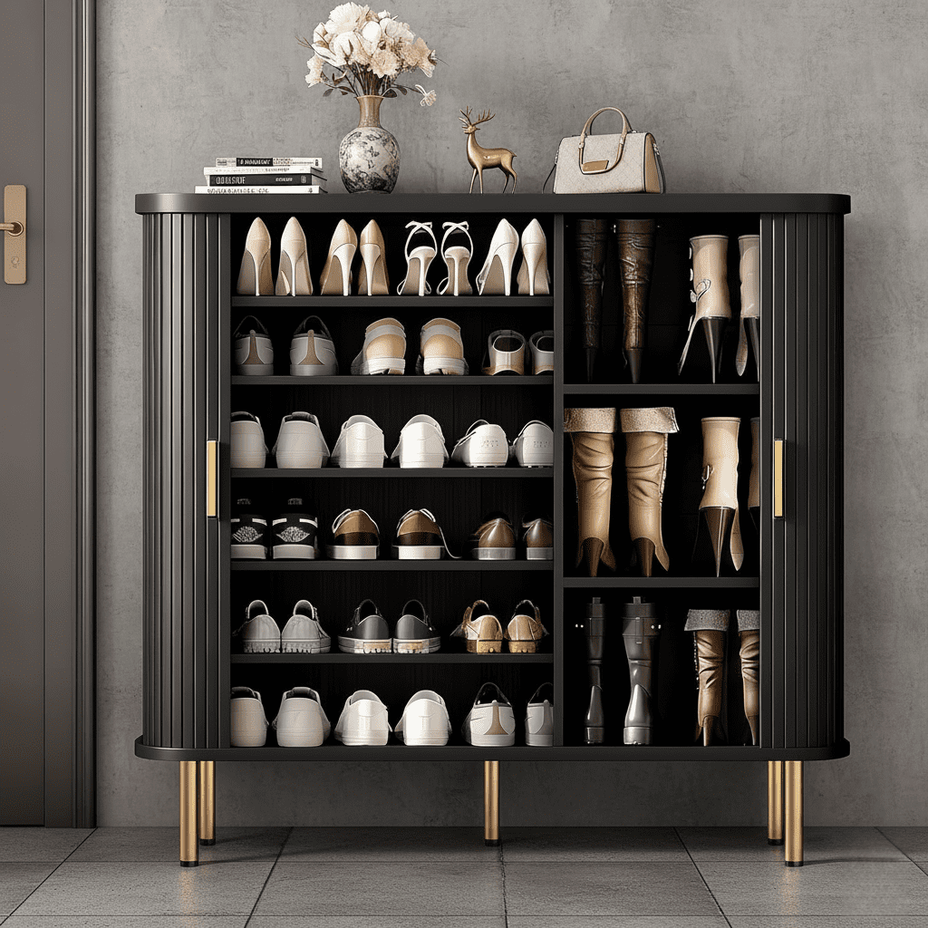 Shoe Storage Cabinet with Sliding Door, 6-Tier Shoe Cabinet with ...