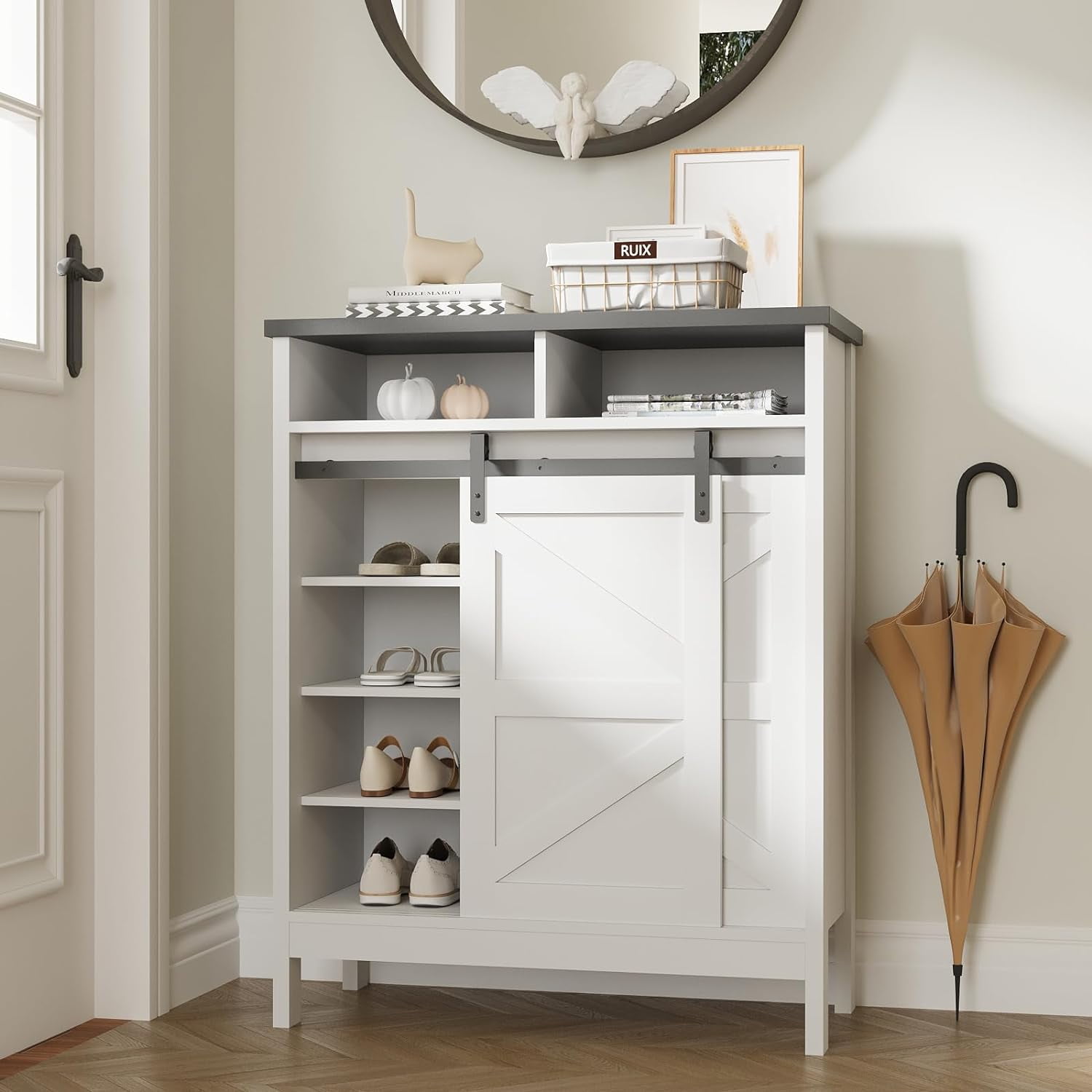 Shoe Storage Cabinet Slim with Door Narrow Shoe Cabinet with 3 Flip ...