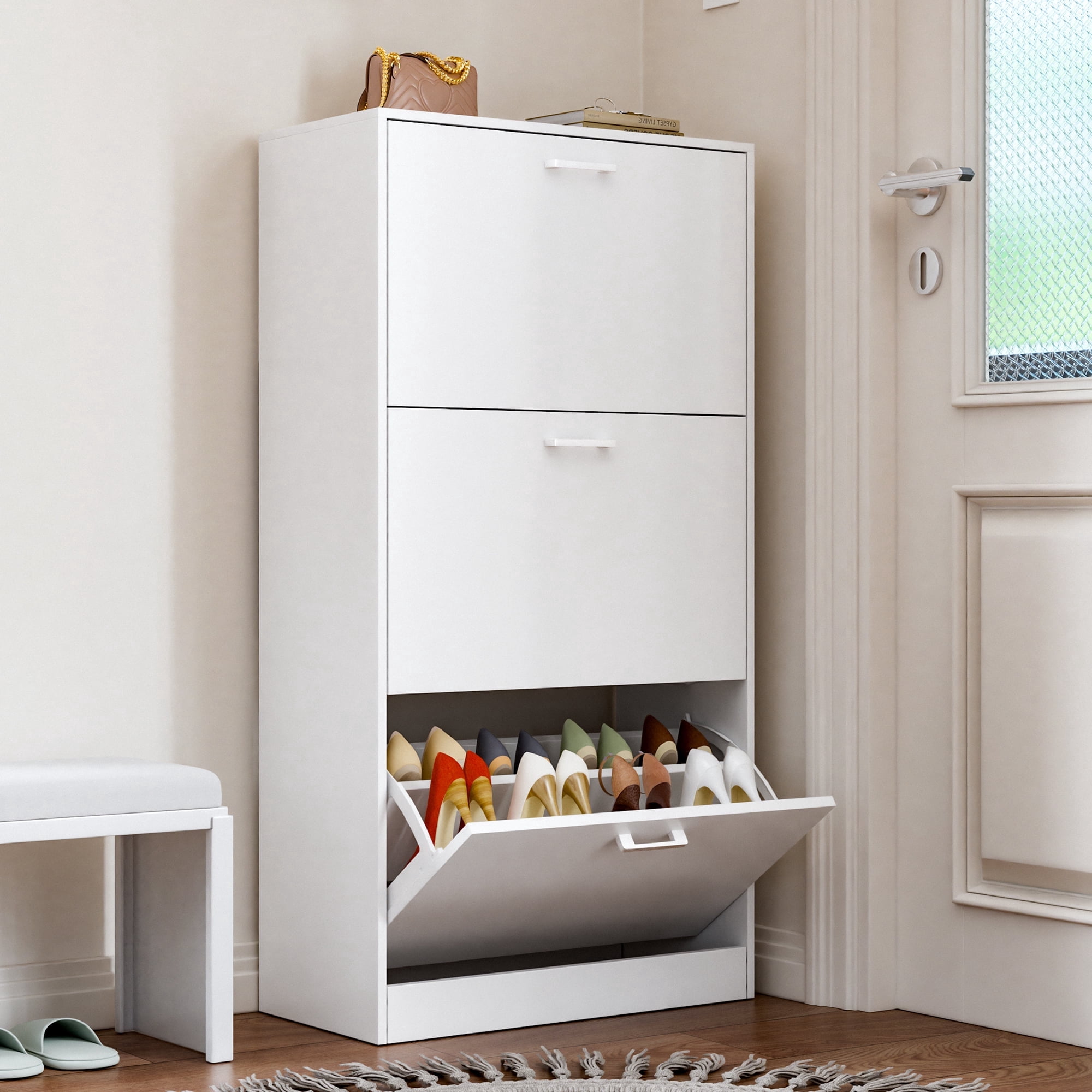 Shoe Storage Cabinet, Wood Shoe Organizer for Entryway with 3 Flip ...