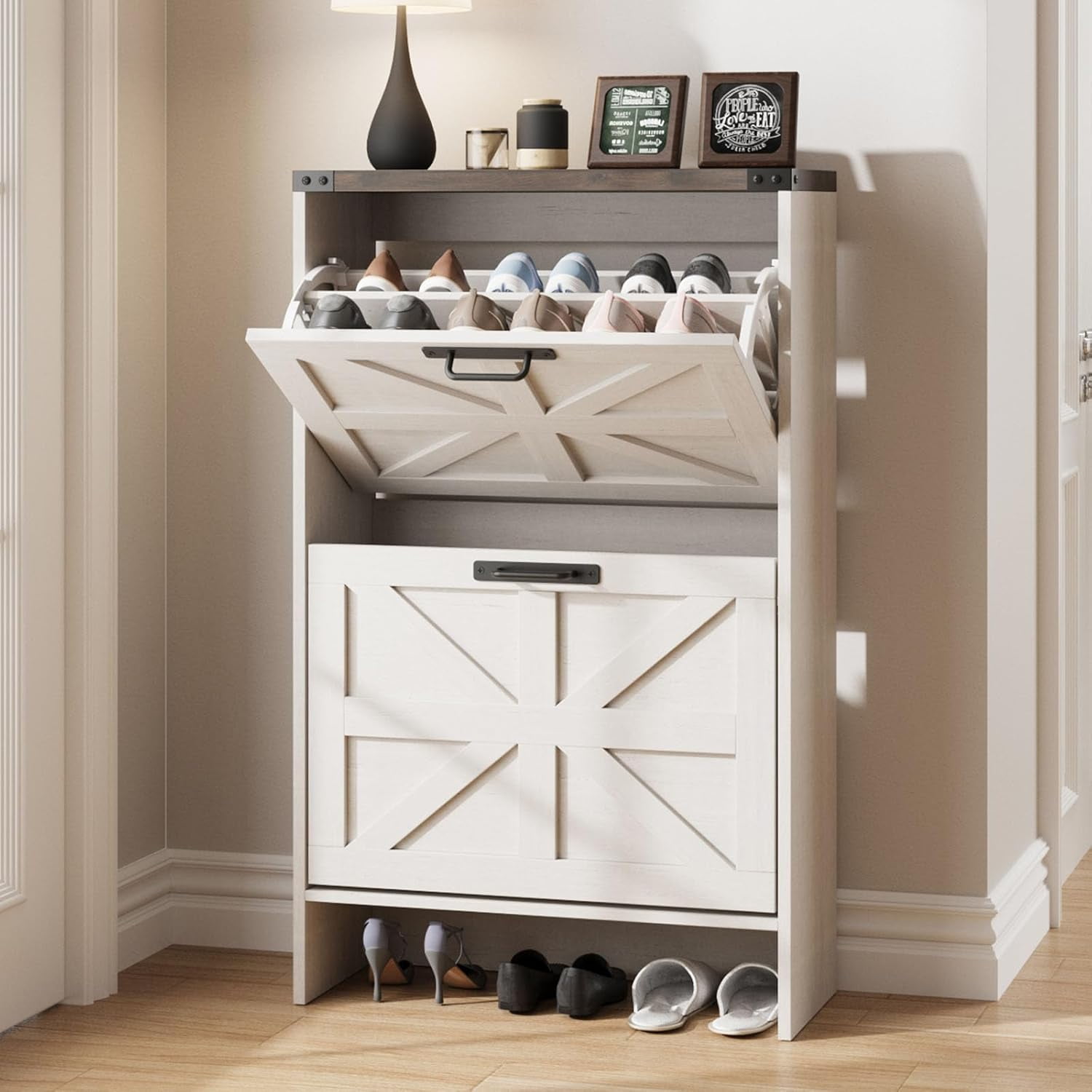 Shoe Storage Cabinet for Entryway,Farmhouse Slim Shoe Cabinet with 2 ...