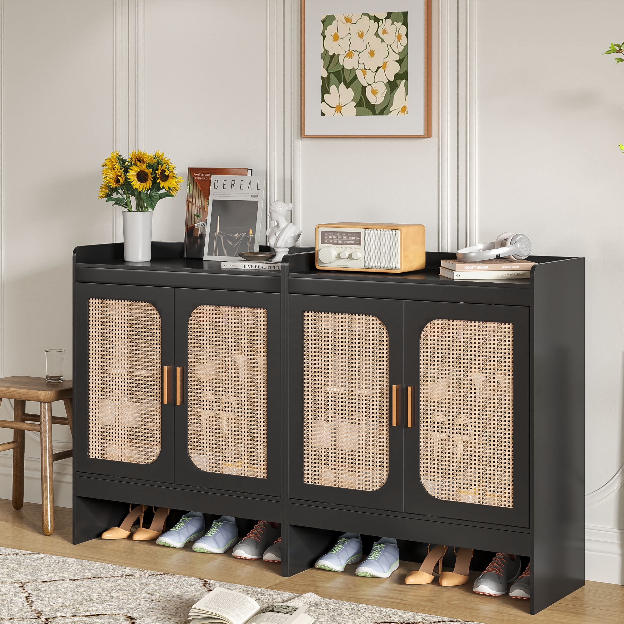 Shoe Storage Cabinet for Entryway, Rattan Shoe Rack Storage Organizer ...