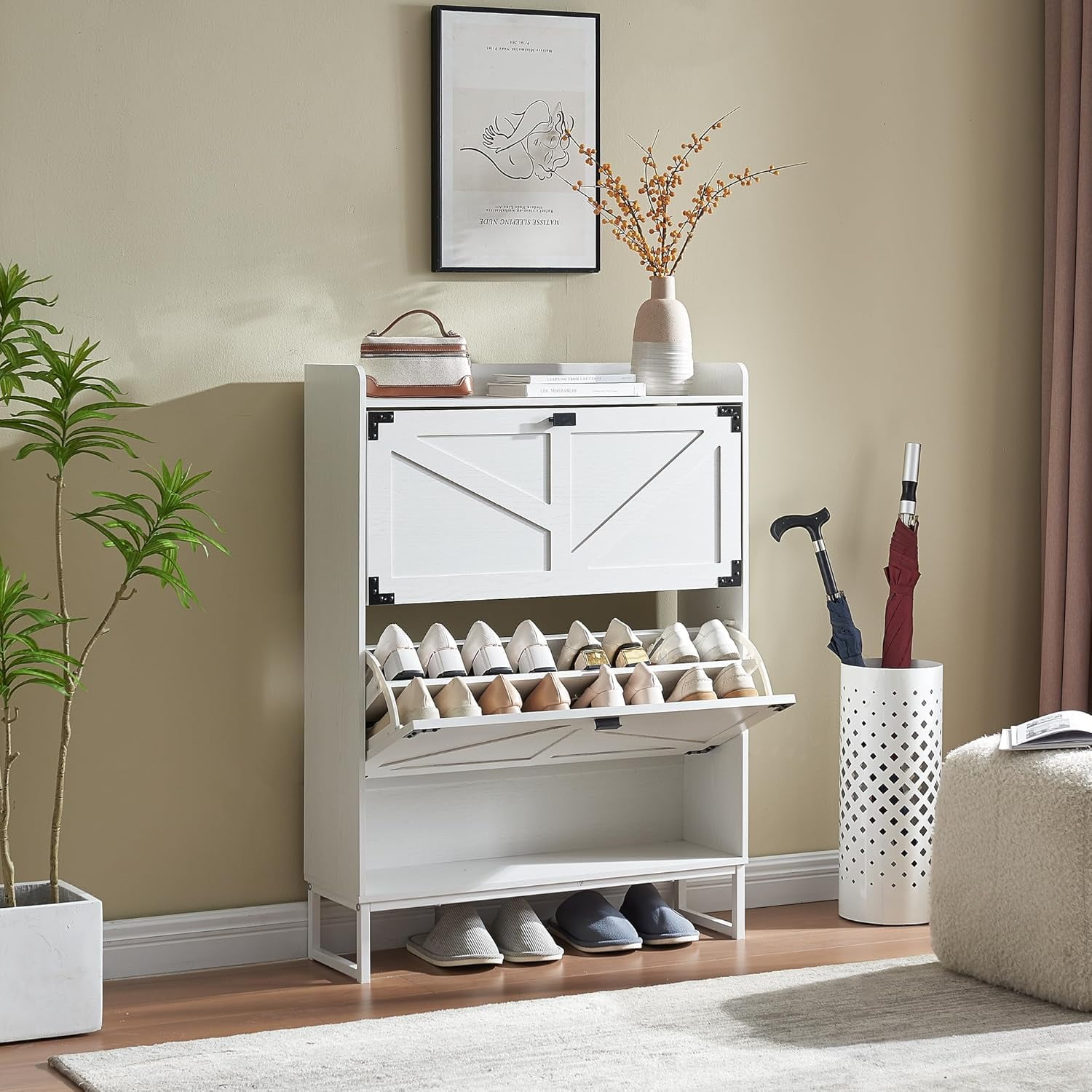 Shoe Storage Cabinet for Entryway Shoes Organizer Cabinet with 2 Doors ...