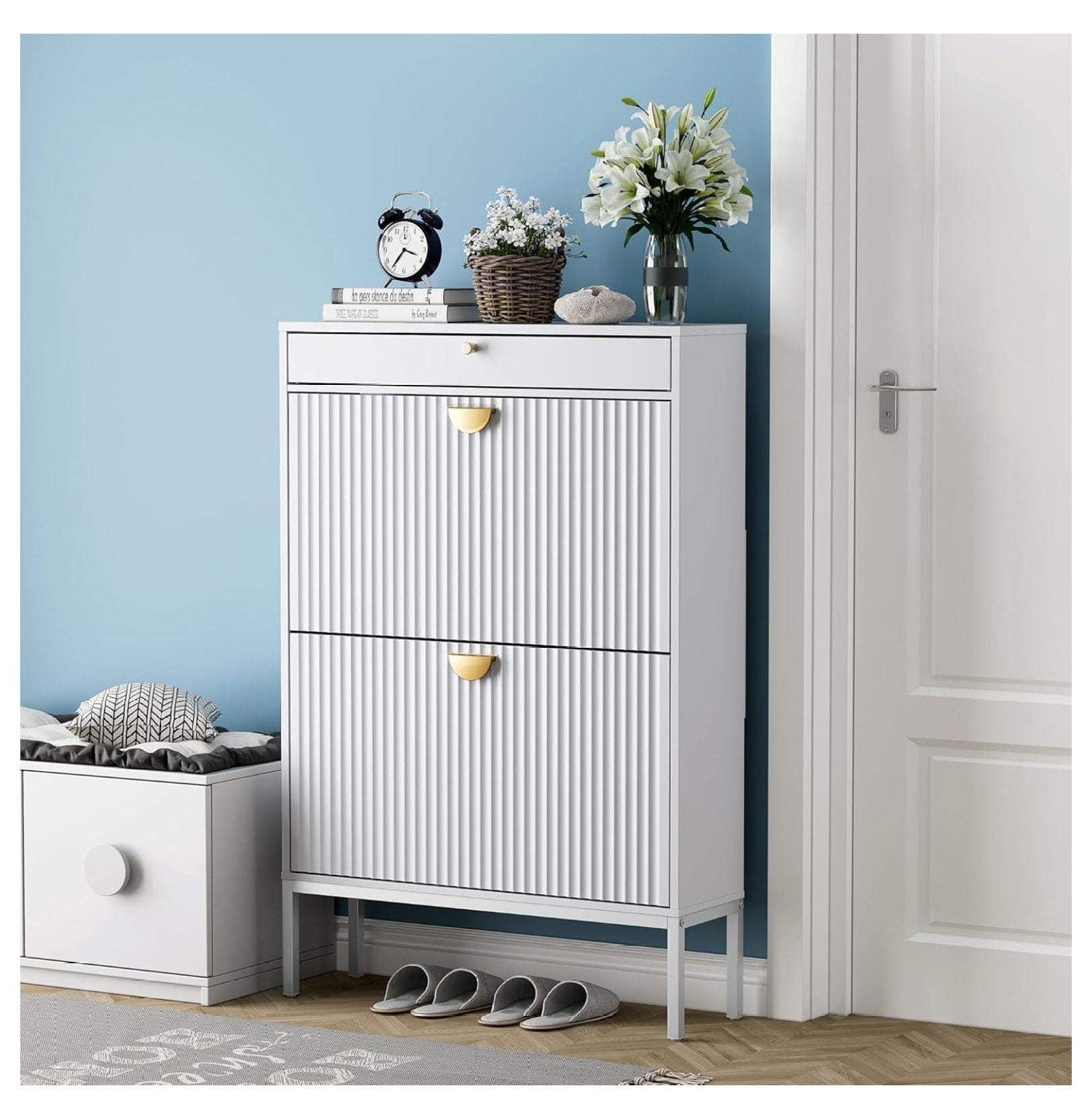 Shoe Storage Cabinet with 2 Drawers&1 Small Drawer, Slim Entryway Shoe ...