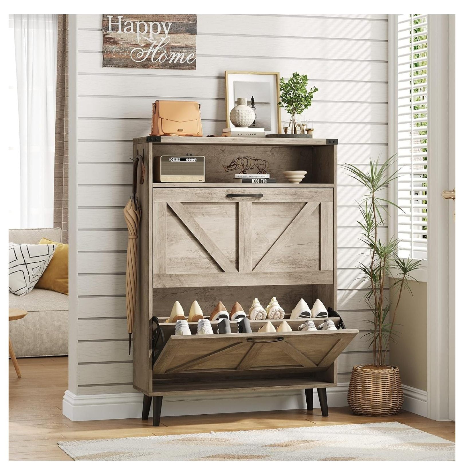 Shoe Storage Cabinet with 2 Drawers,Freestanding Narrow Shoe Organizer ...