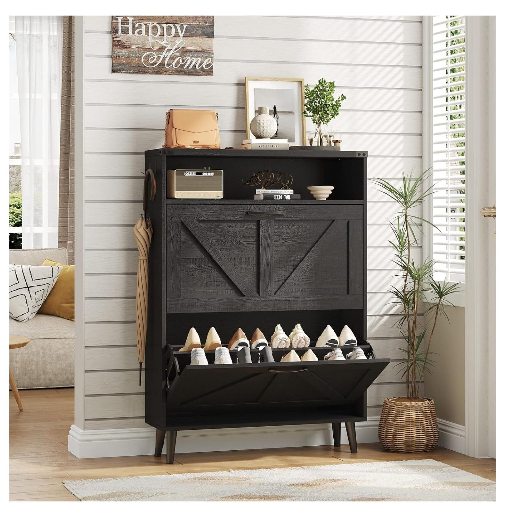 Shoe Storage Cabinet with 2 Drawers,Freestanding Narrow Shoe Organizer ...