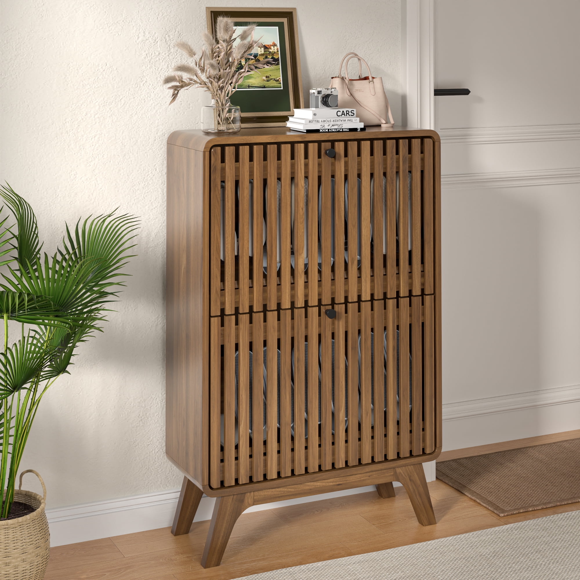 Shoe Storage Cabinet with 2 Flip Drawers, Entryway Shoe Cabinet, Slim ...