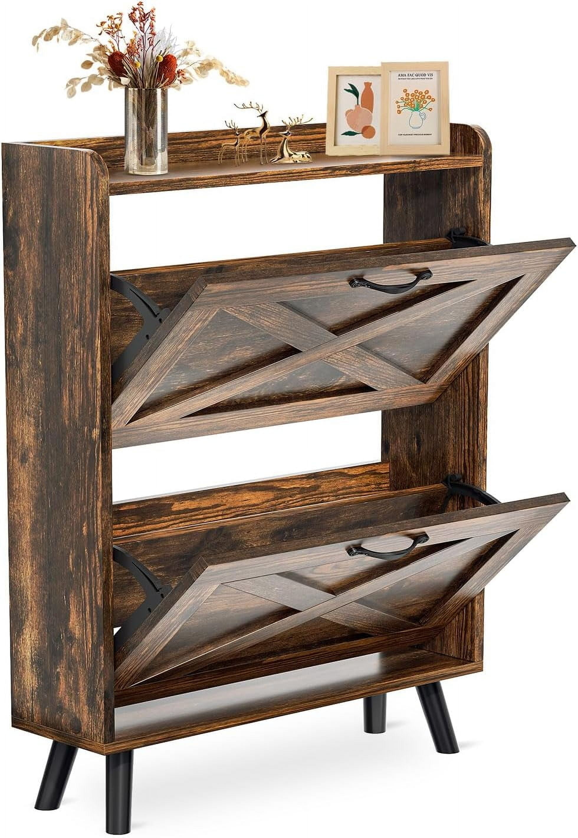 Shoe Storage Cabinet with 2 Flip Drawers Farmhouse Slim Shoe Cabinet ...