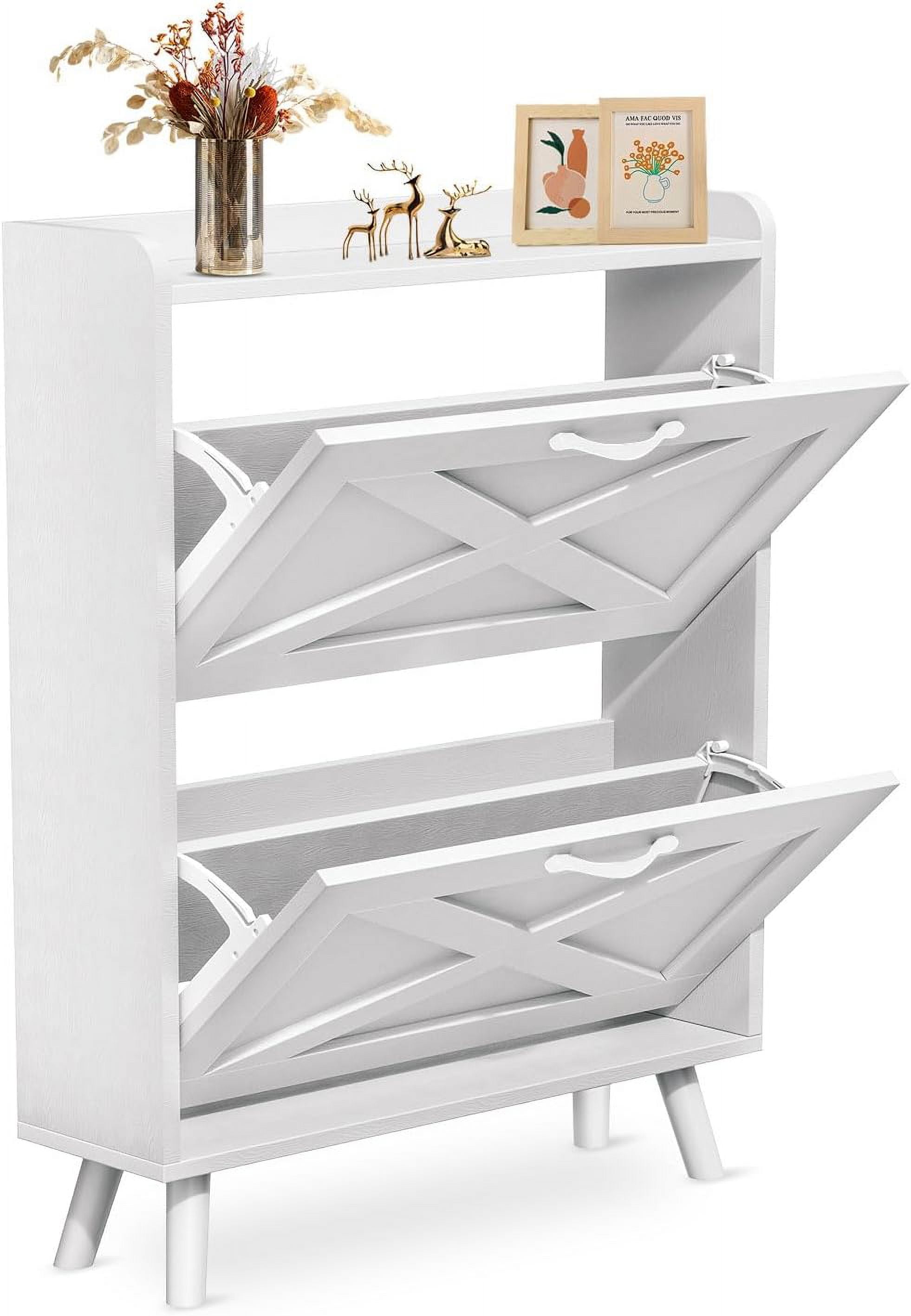 Shoe Storage Cabinet with 2 Flip Drawers Farmhouse Slim Shoe Cabinet ...