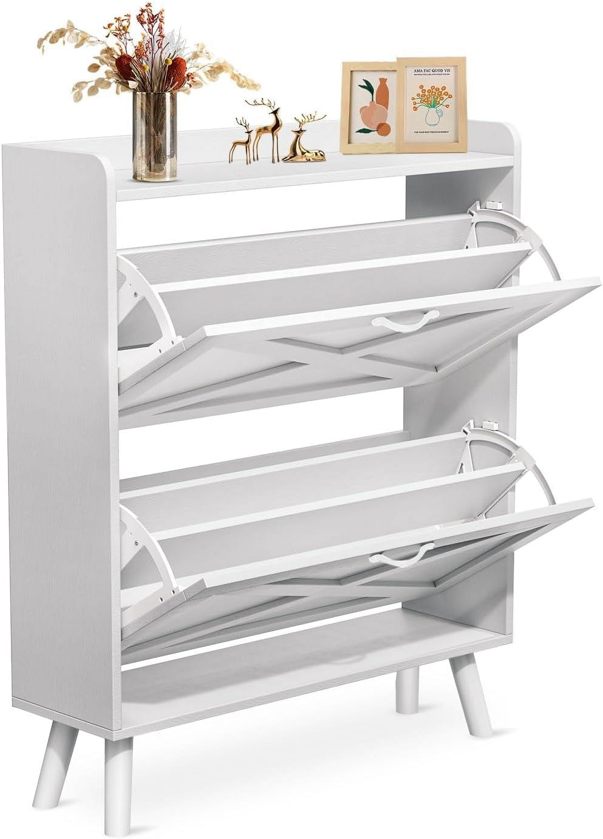 Shoe Storage Cabinet with 2 Flip Drawers Farmhouse Slim Shoe Cabinet ...