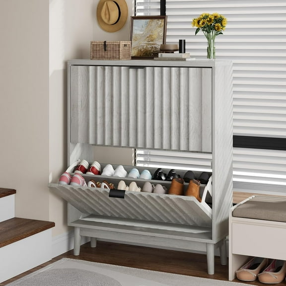 Tribesigns Shoe Cabinet with 2 Flip Drawers Narrow Storage Organizer ...
